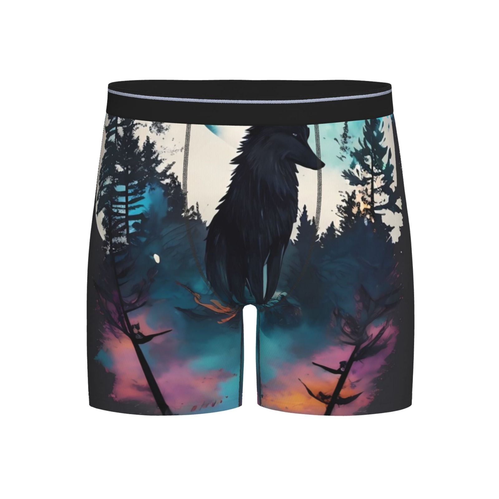 Salouo Artistic Moon Valley Wolf Pattern Men's Boxer Briefs, Soft ...