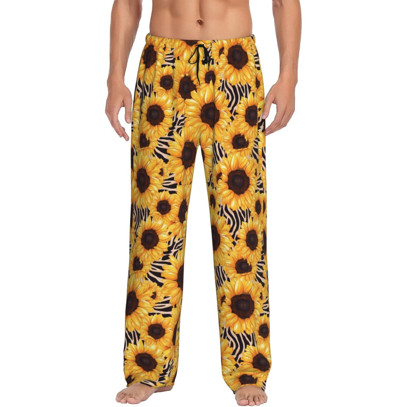 Salouo Artistic Zebra Print Sunflower Print Pajama Pants for Men ...