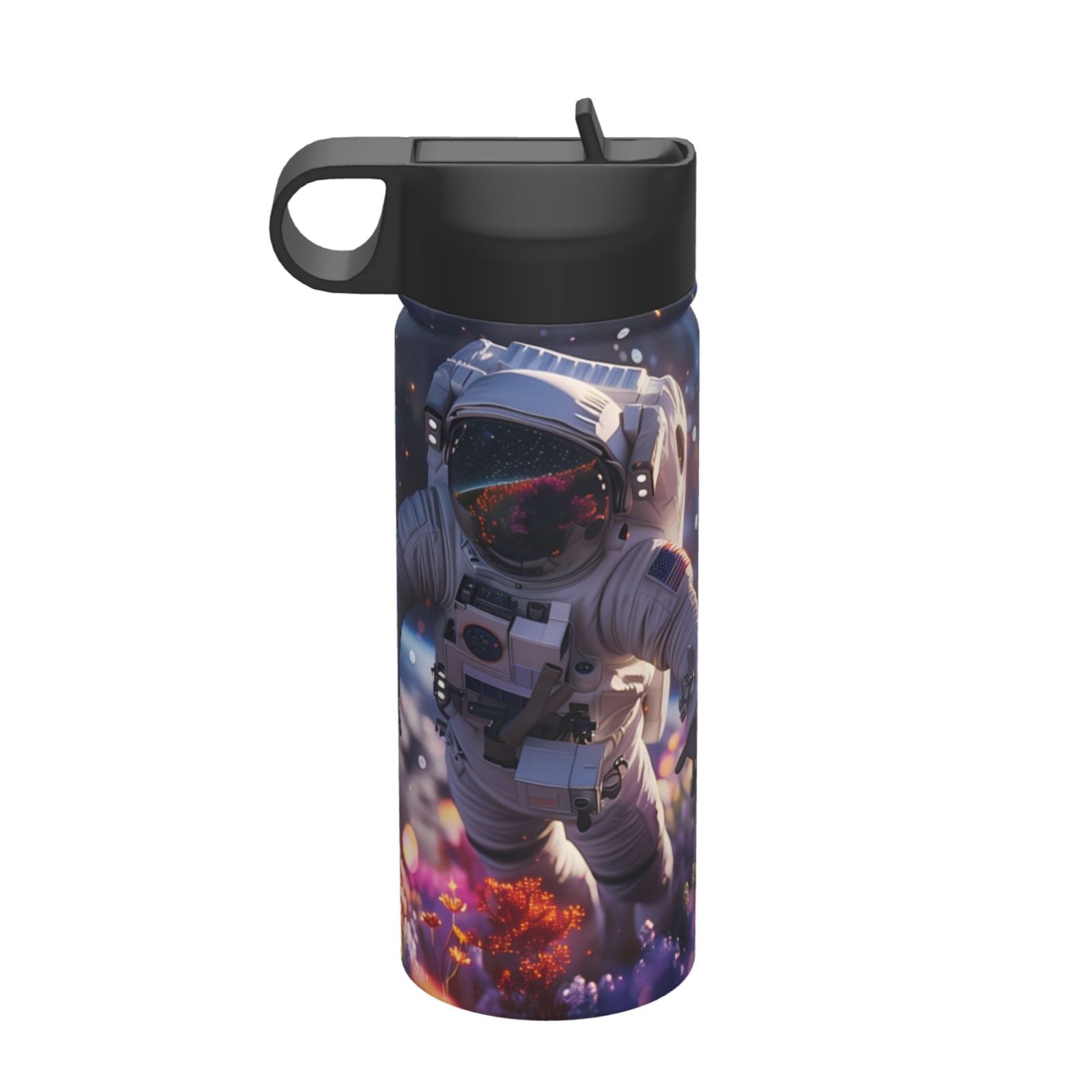 Salouo Astronaut In Cosmic Garden Pattern 18 oz Water Bottle With Straw ...