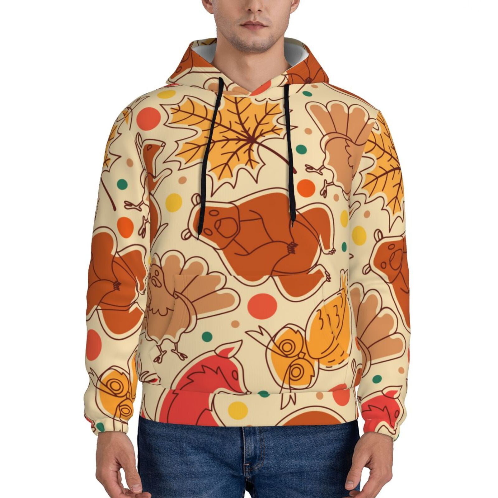 Salouo Autumn Animal Maple Leaves Pattern Men's Fall Hoodie Sweatshirt ...