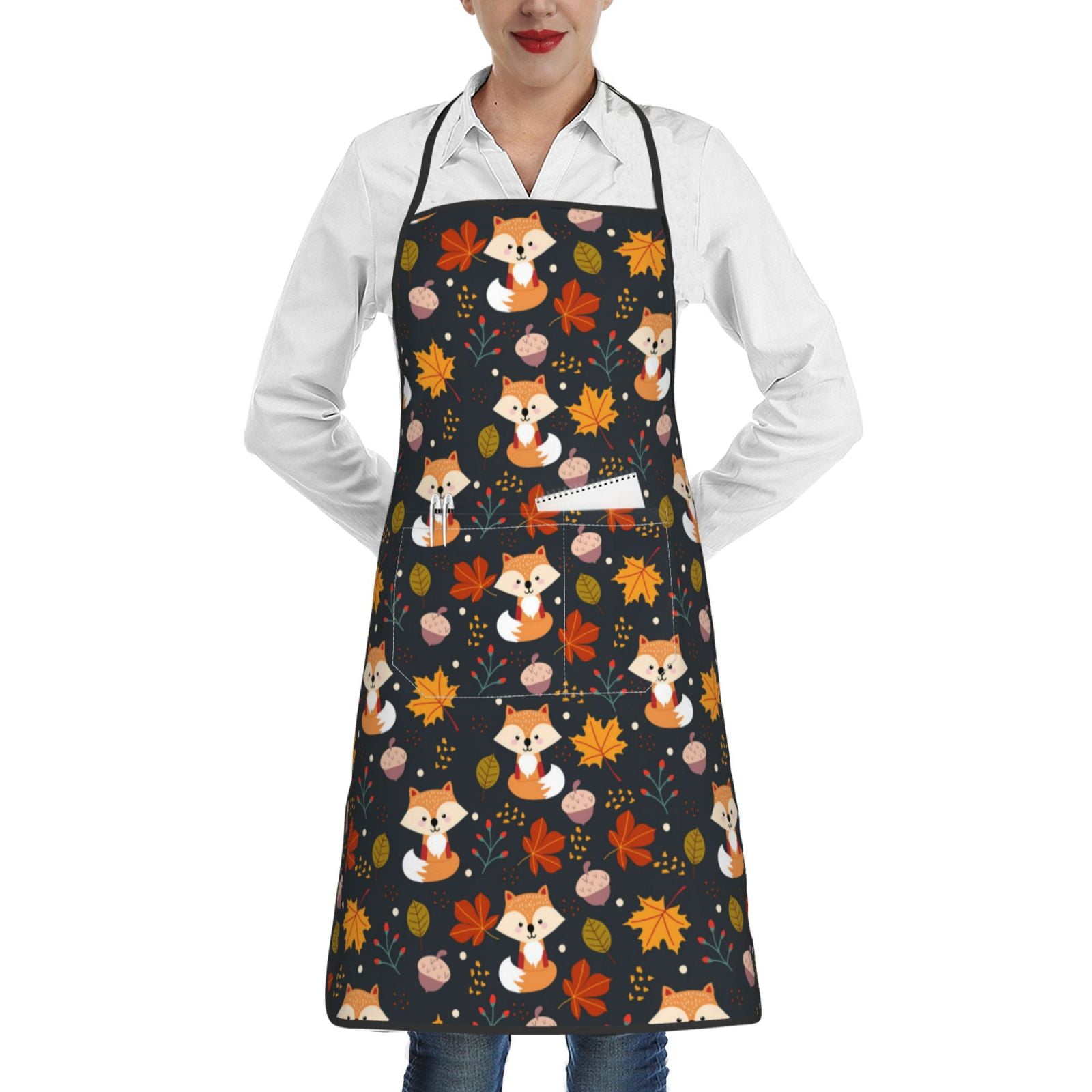 Salouo Autumn Fox 1 Pack Kitchen Aprons for Women Men Chef with 2 ...