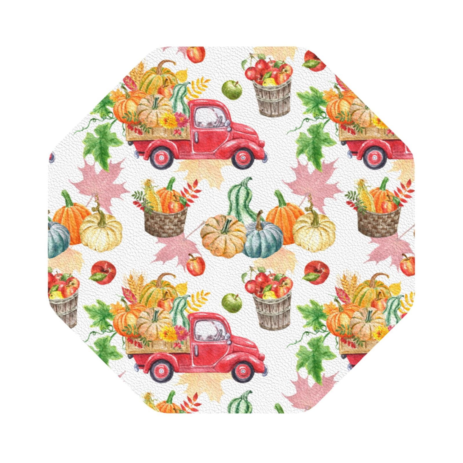 Salouo Autumn Harvest Truck Print Round Coaster,Drink Coasters Leather ...