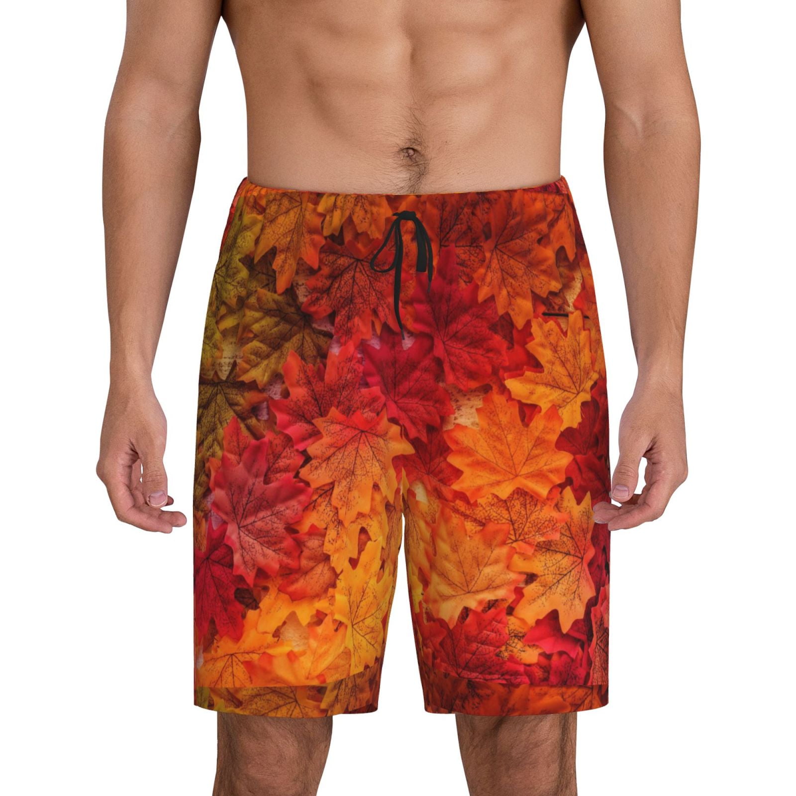 Salouo Autumn Leaf Pattern Men's Sleep Pajama Shorts,Pajama Bottoms ...