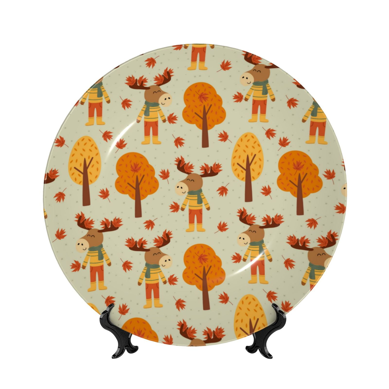 Salouo Autumn Maple Leaf and Deer Pattern Bone China Decorative Plate ...