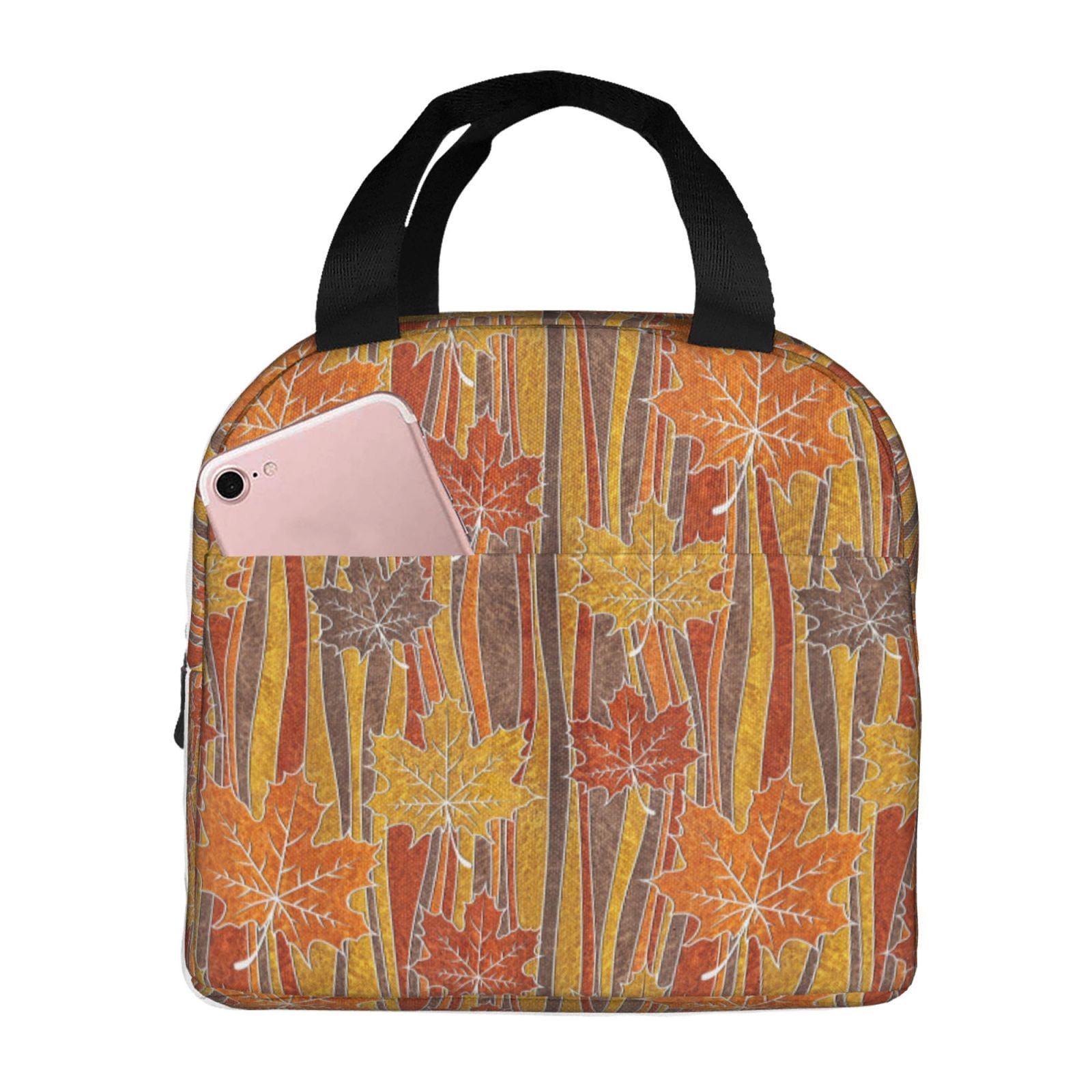 Salouo Autumn Maple Leaf Stripes for Unisex Lunch Bag Leakproof Lunch ...