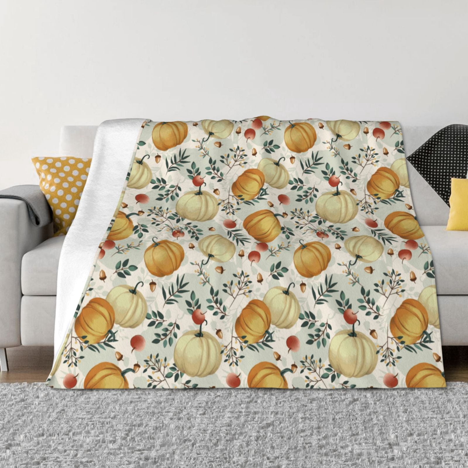 Salouo Autumn Pumpkins Leaves Print Throw Blanket Gifts for Women Men ...