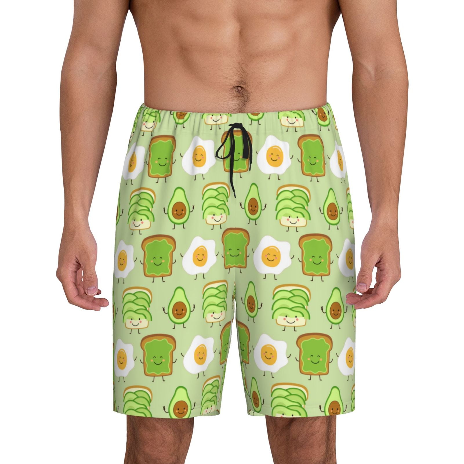 Salouo Avocado And Toast Pattern Men's Sleep Pajama Shorts,Pajama Bottoms Elastic Waistband ...