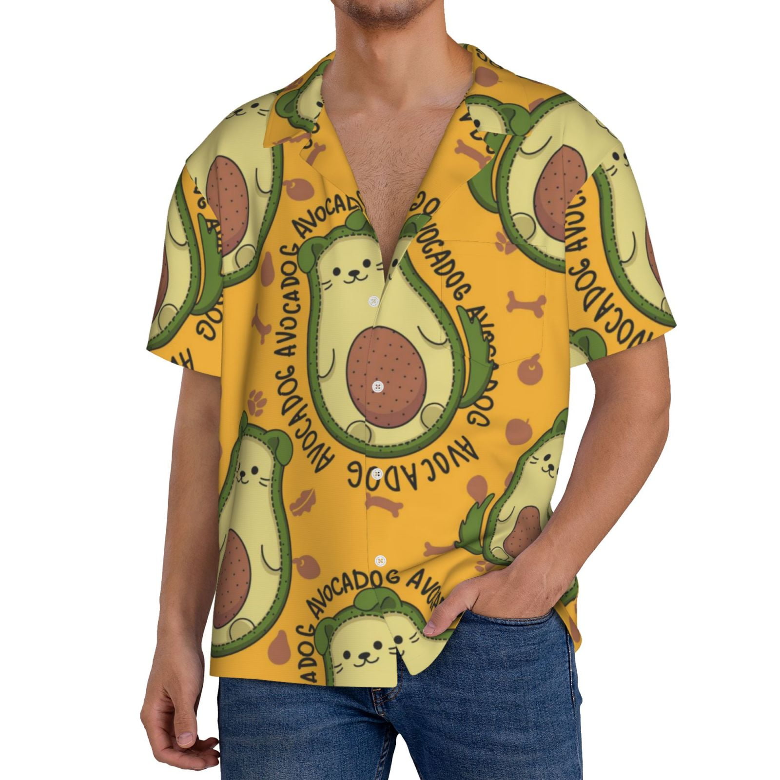 Salouo Avocado Dog Pattern Cuban Collar Shirts for Men Button-Down Shirt Men's Short Sleeve ...