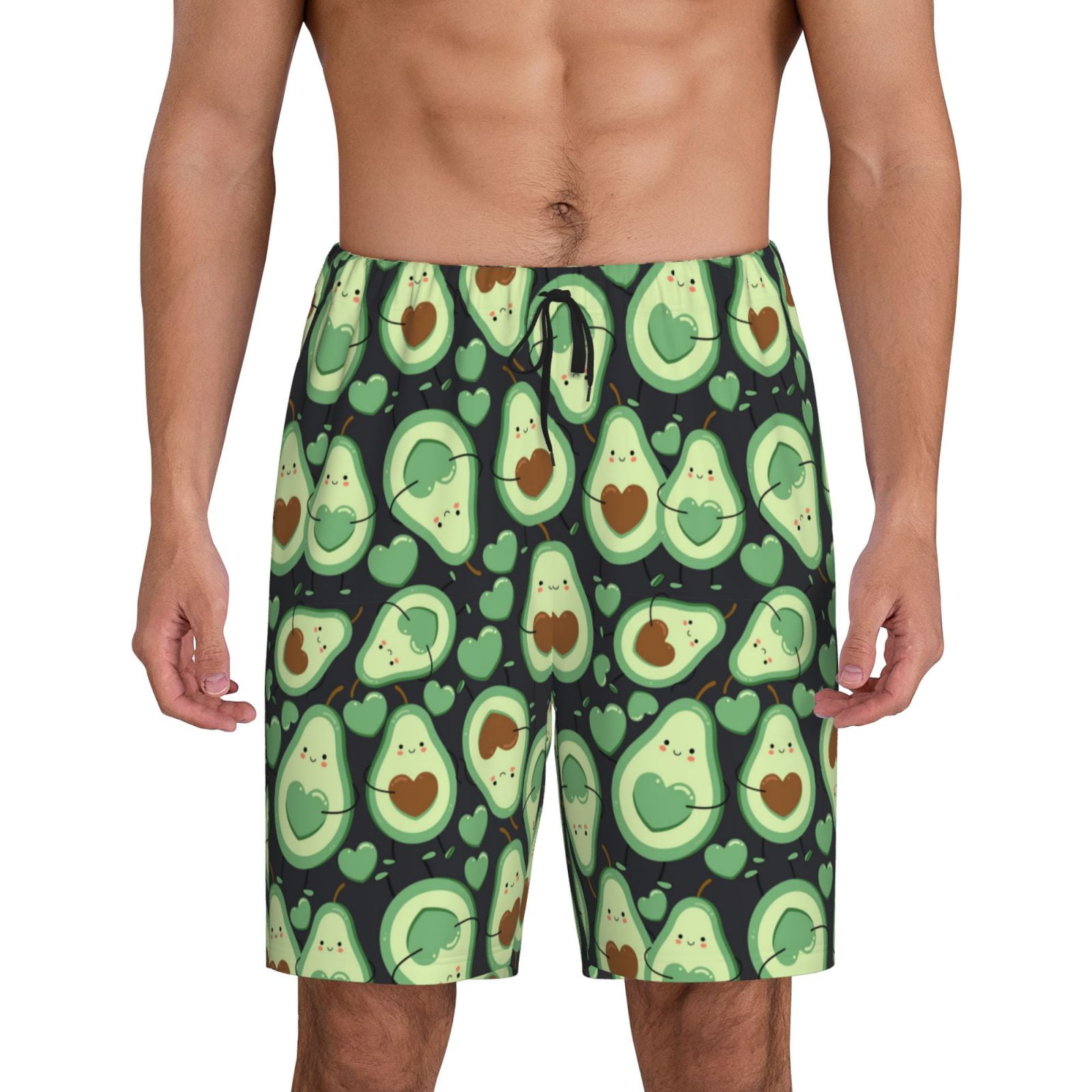 Salouo Avocado Heart Pattern Men's Sleep Pajama Shorts,Pajama Bottoms Elastic Waistband Sleep ...