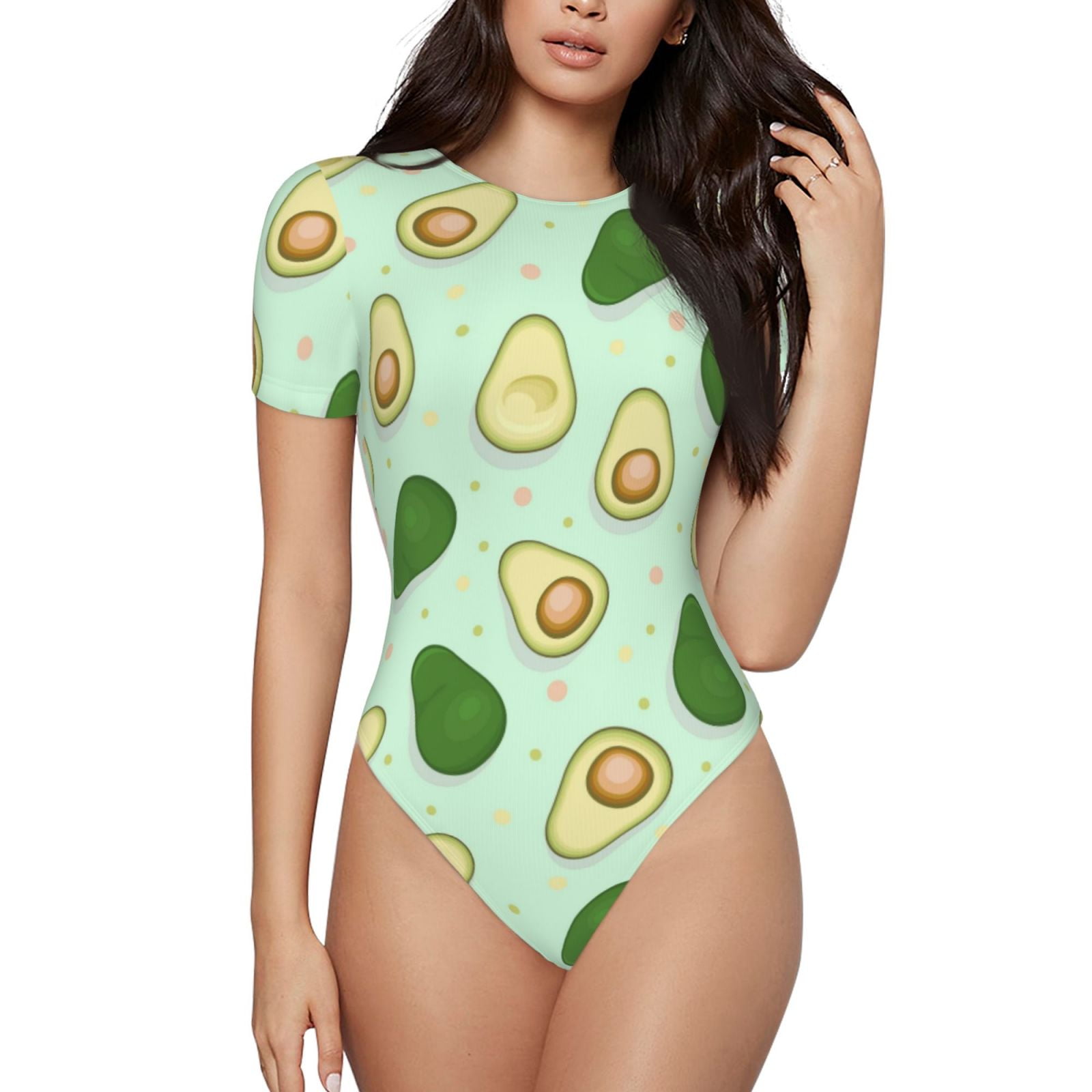 Salouo Avocado for Women's Short Sleeve Bodysuit,Sexy Bodysuits One Piece Round Neck Bodysuit ...