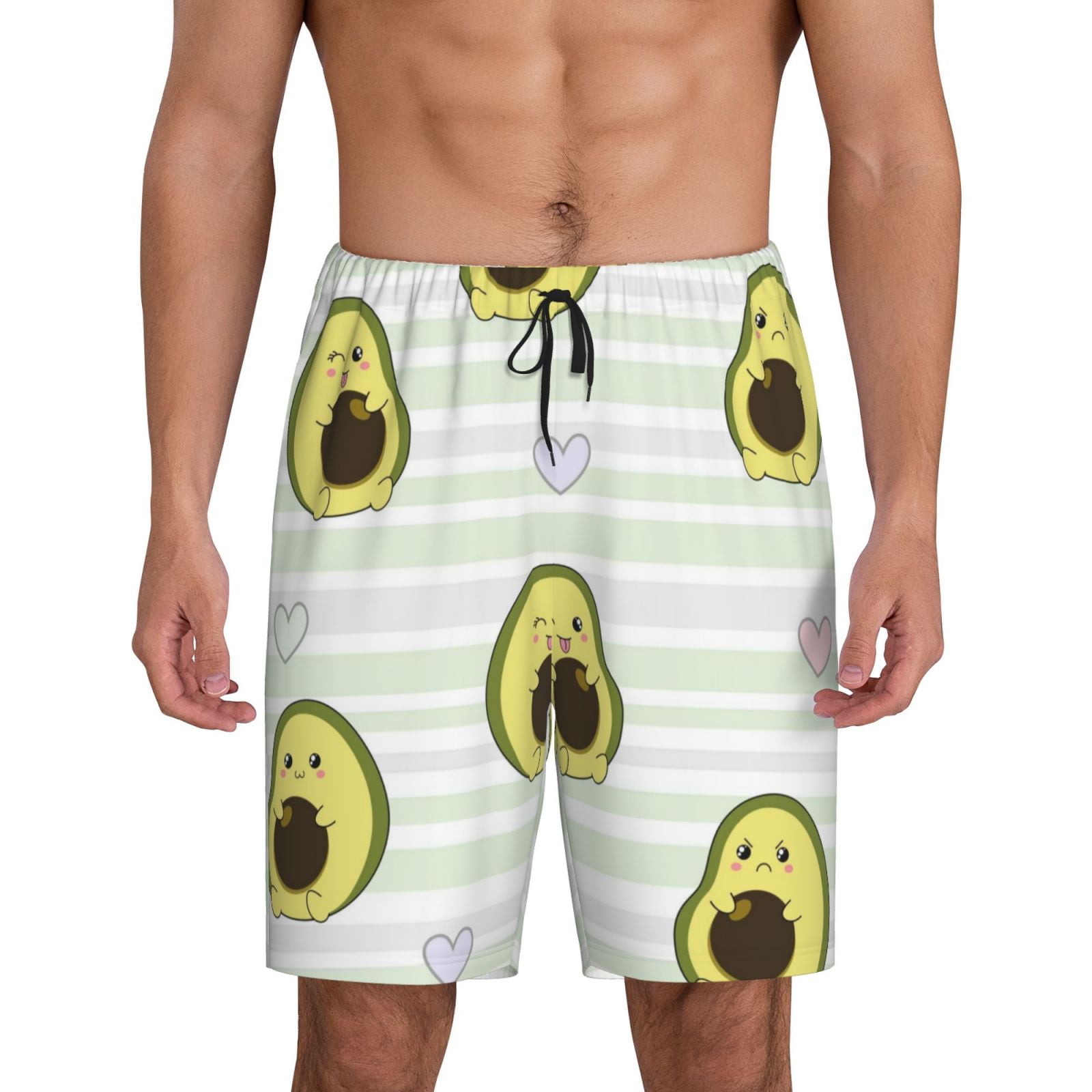 Salouo Avocado of a Hear Pattern Men's Sleep Pajama Shorts,Pajama Bottoms Elastic Waistband ...