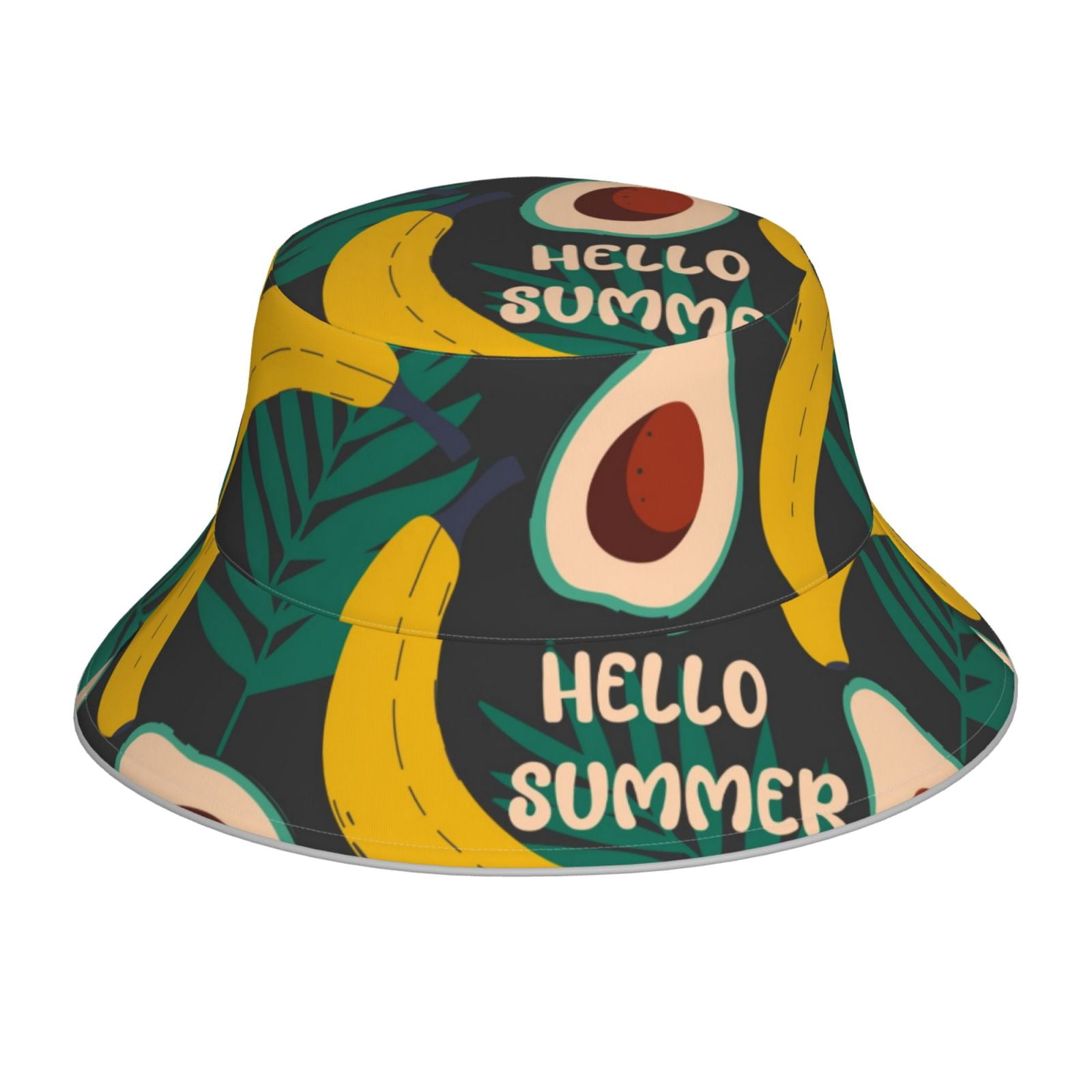 Salouo Banana And Avocado Print Unisex Bucket Hat, Outdoor Summer Beach ...