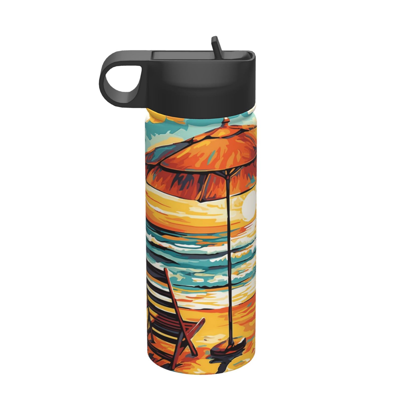 Salouo Beach Umbrella Sunset Pattern 18 oz Water Bottle With Straw ...