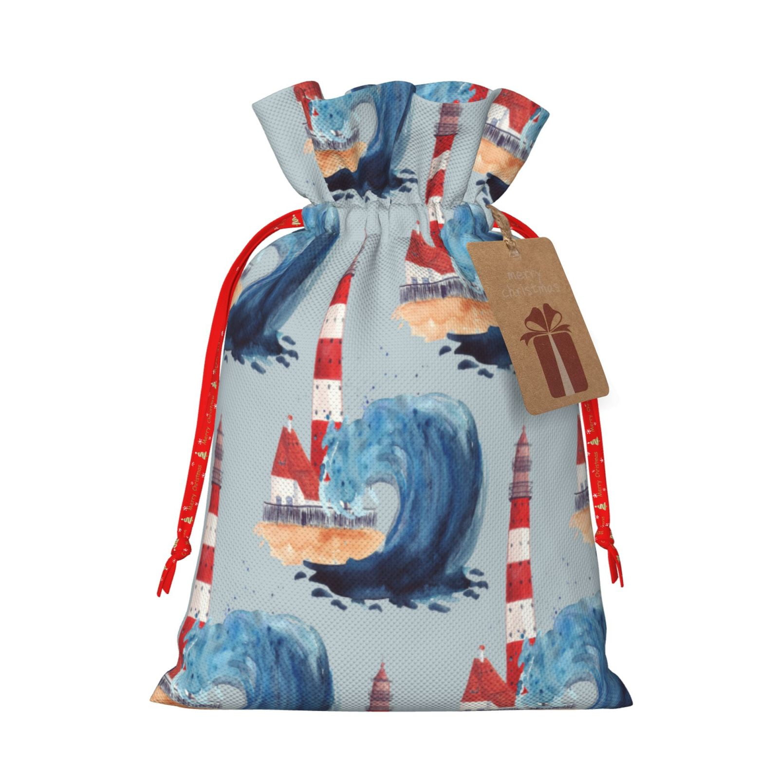 Salouo Beacon In The Huge Waves Of The Surf Print Drawstring Christmas ...