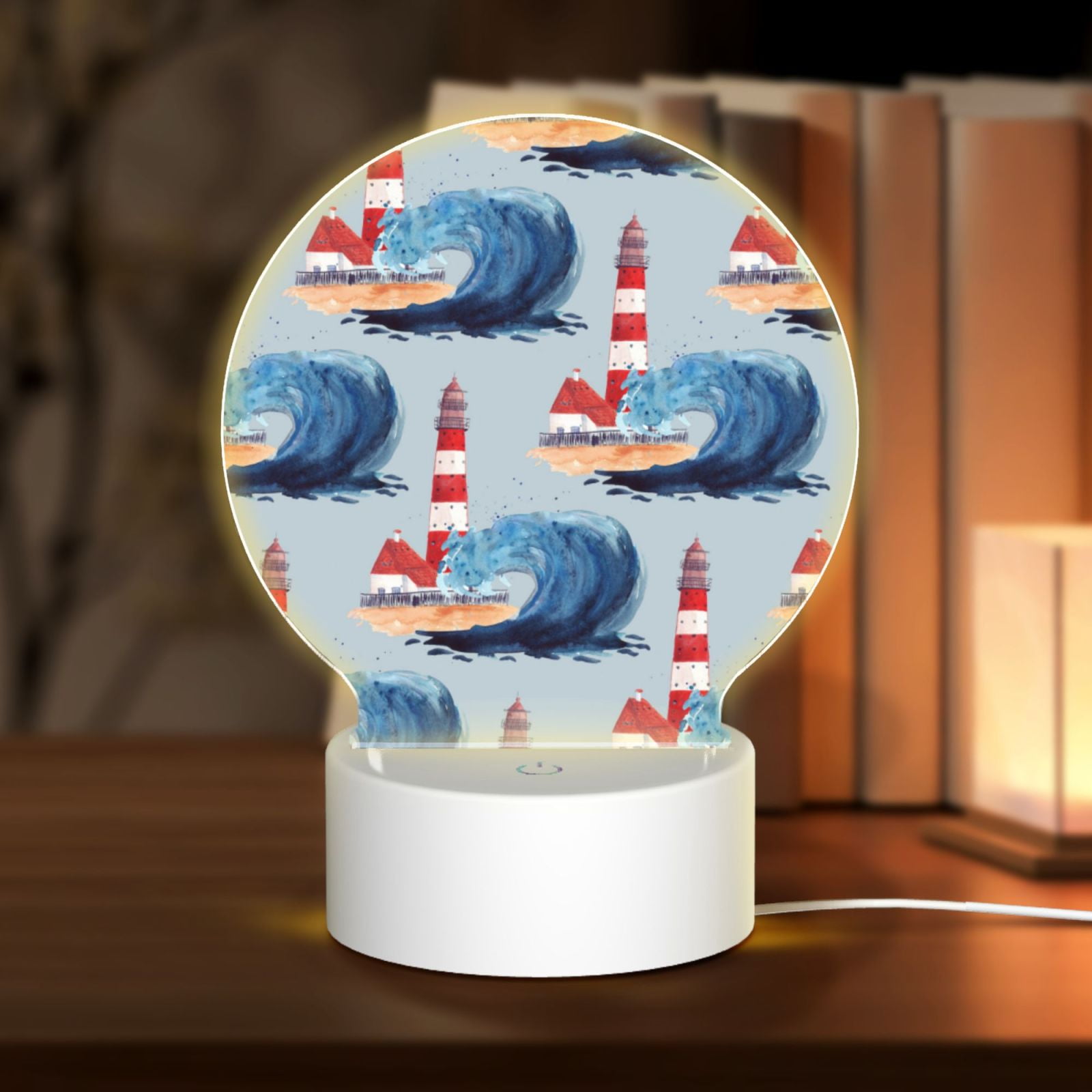 Salouo Beacon In The Huge Waves Of The Surf for Round Acrylic Night ...