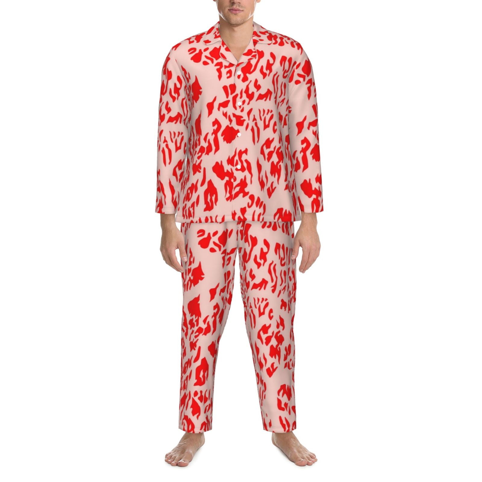 Salouo Beef1 Print Button-Front Long Sleeve Pajama Set for Men, Soft ...