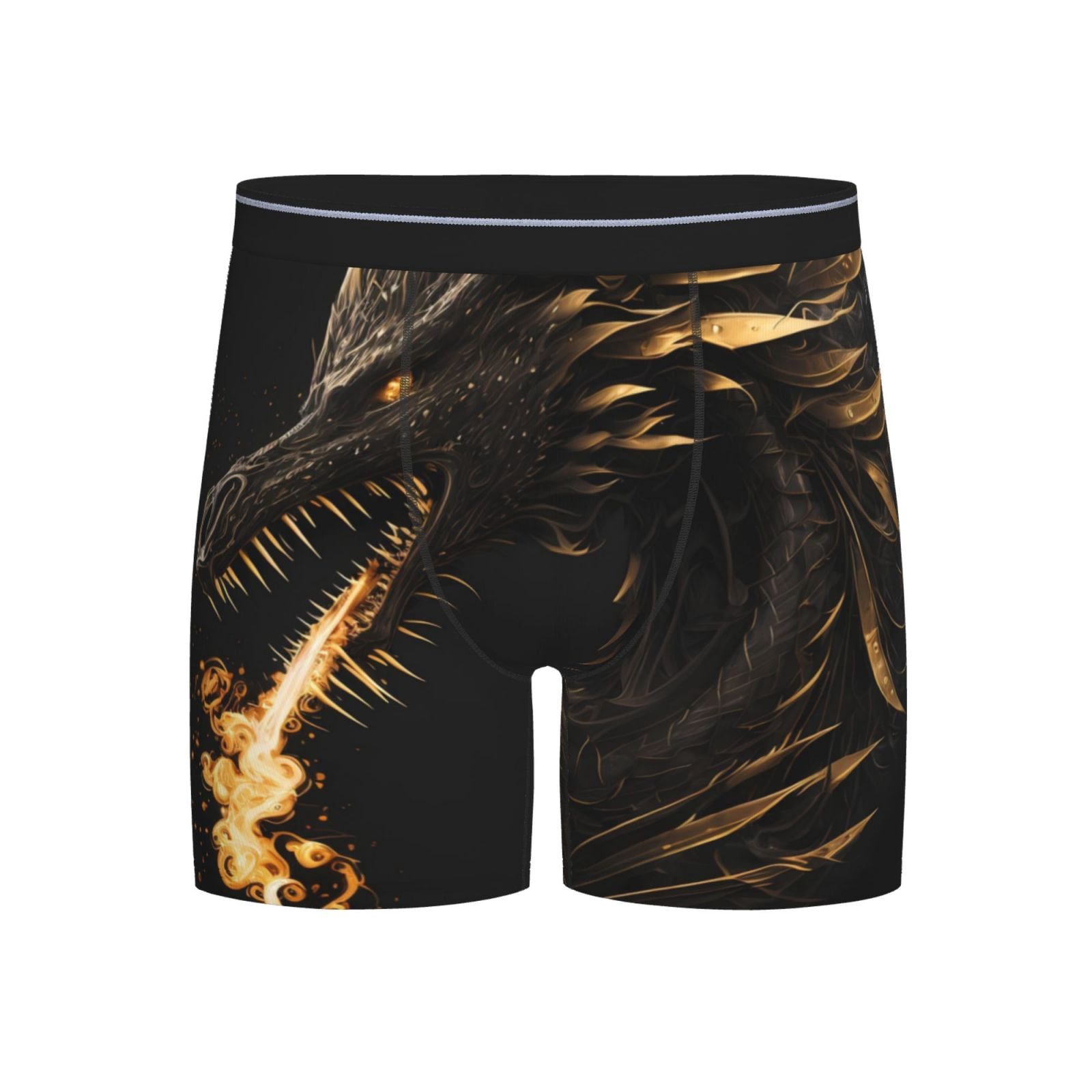 Salouo Black And Gold Fire Dragon Pattern Men's Boxer Briefs, Soft ...