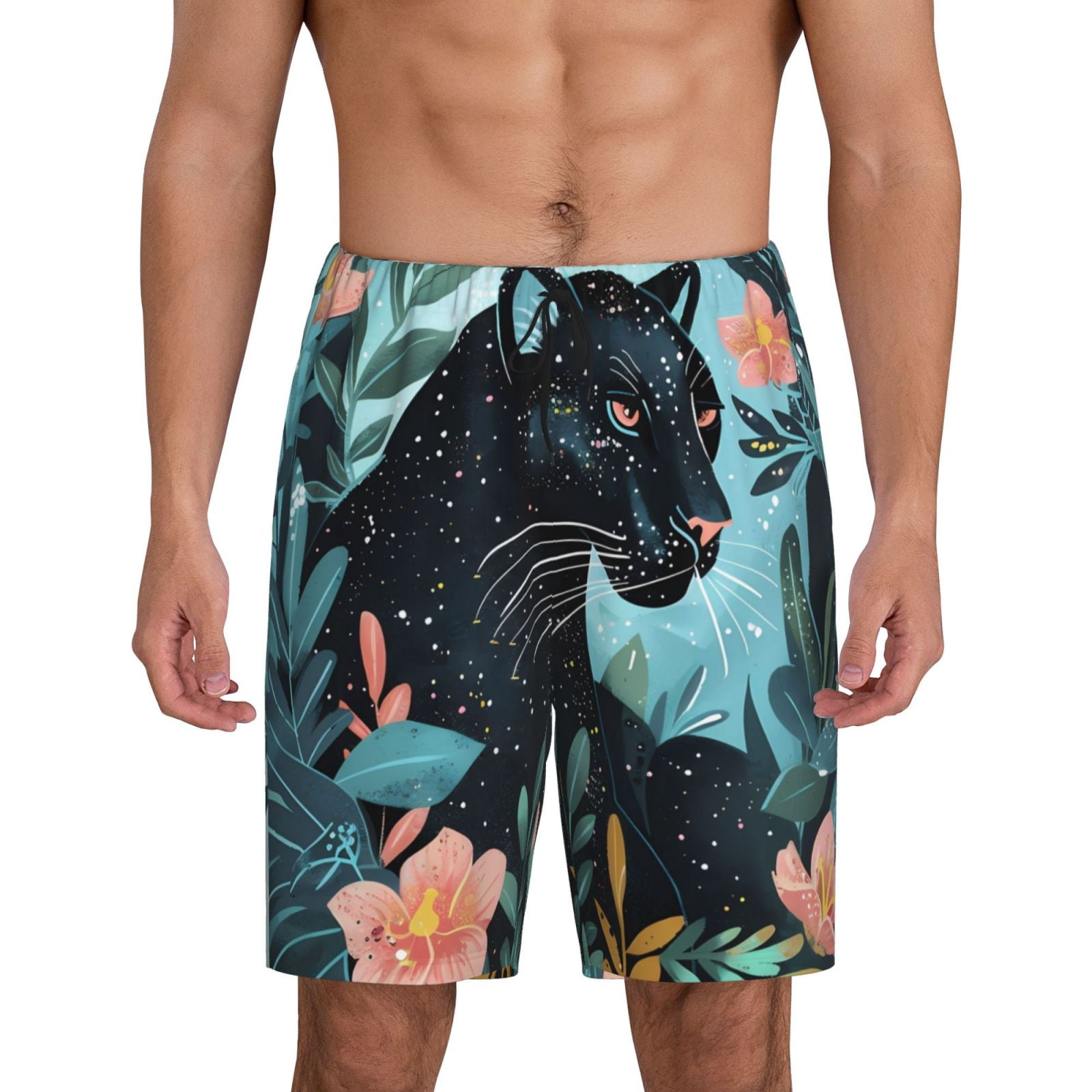 Salouo Black Panther Floral Illustration Pattern Men's Sleep Pajama ...