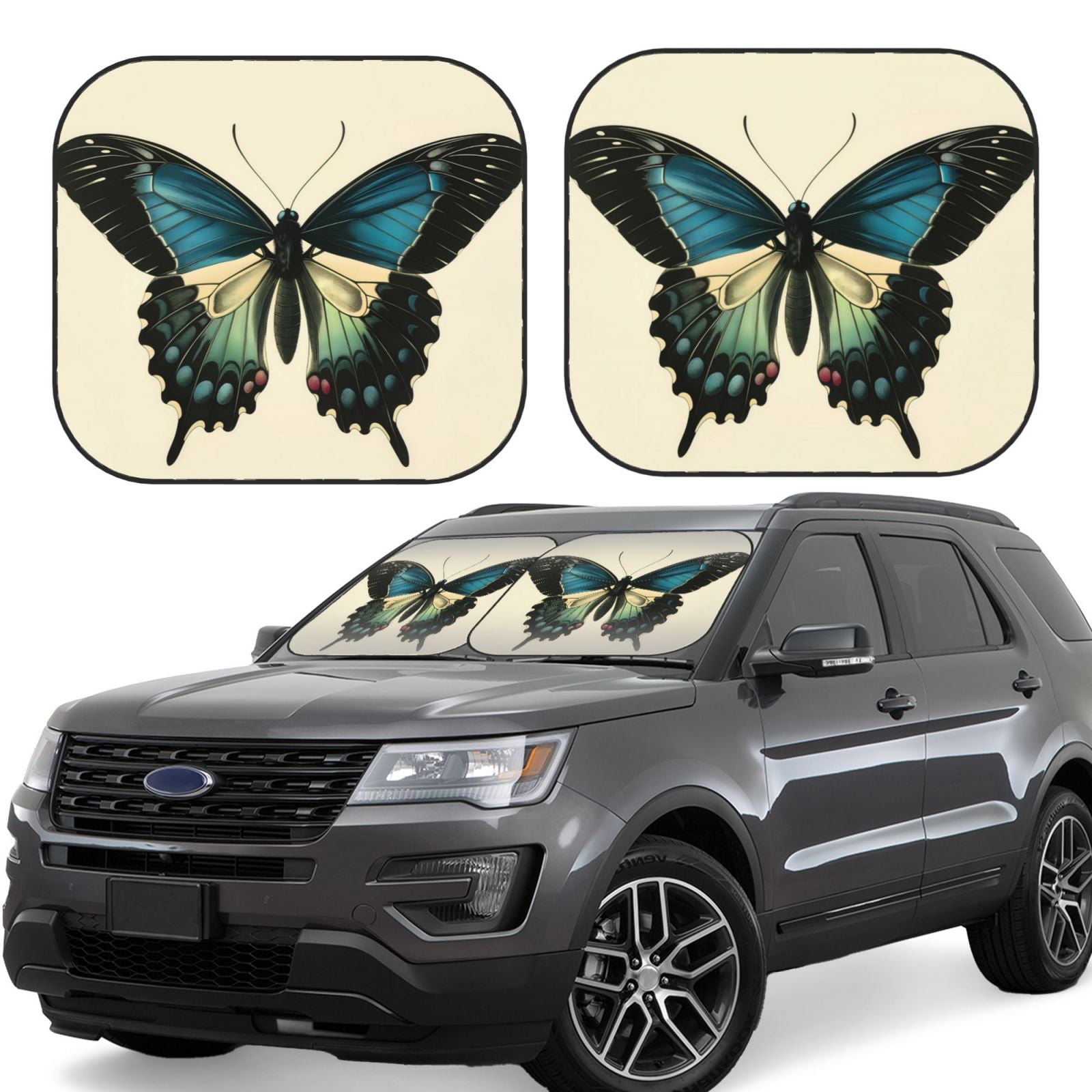 Salouo Blue Black Butterfly Art Pattern Car Windshield Sun Shade ...