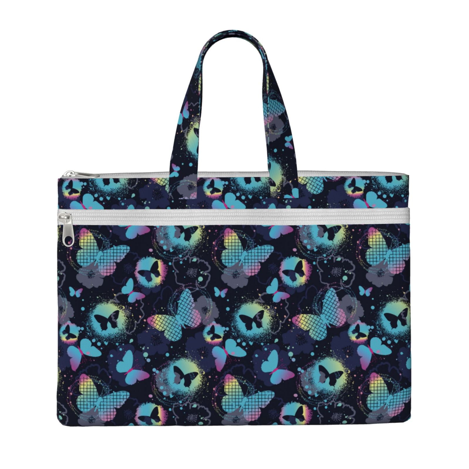 Salouo Blue Butterfly for Canvas Tote File Bag, Tote Bag With Zipper Business Briefcase Document ...