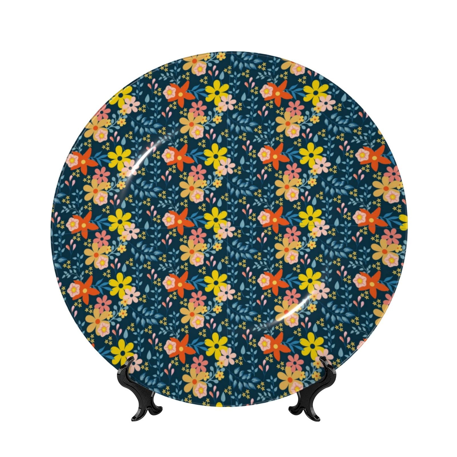 Salouo Blue Floral Pattern Bone China Decorative Plate,Holiday Decor ...