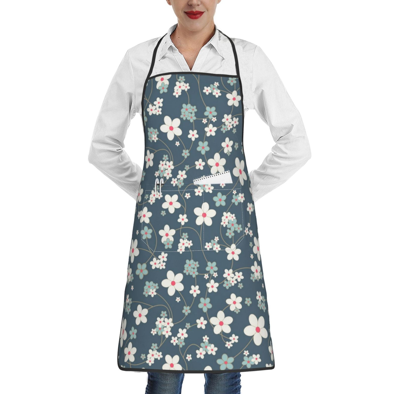 Salouo Blue Flower 1 Pack Kitchen Aprons for Women Men Chef with 2 ...