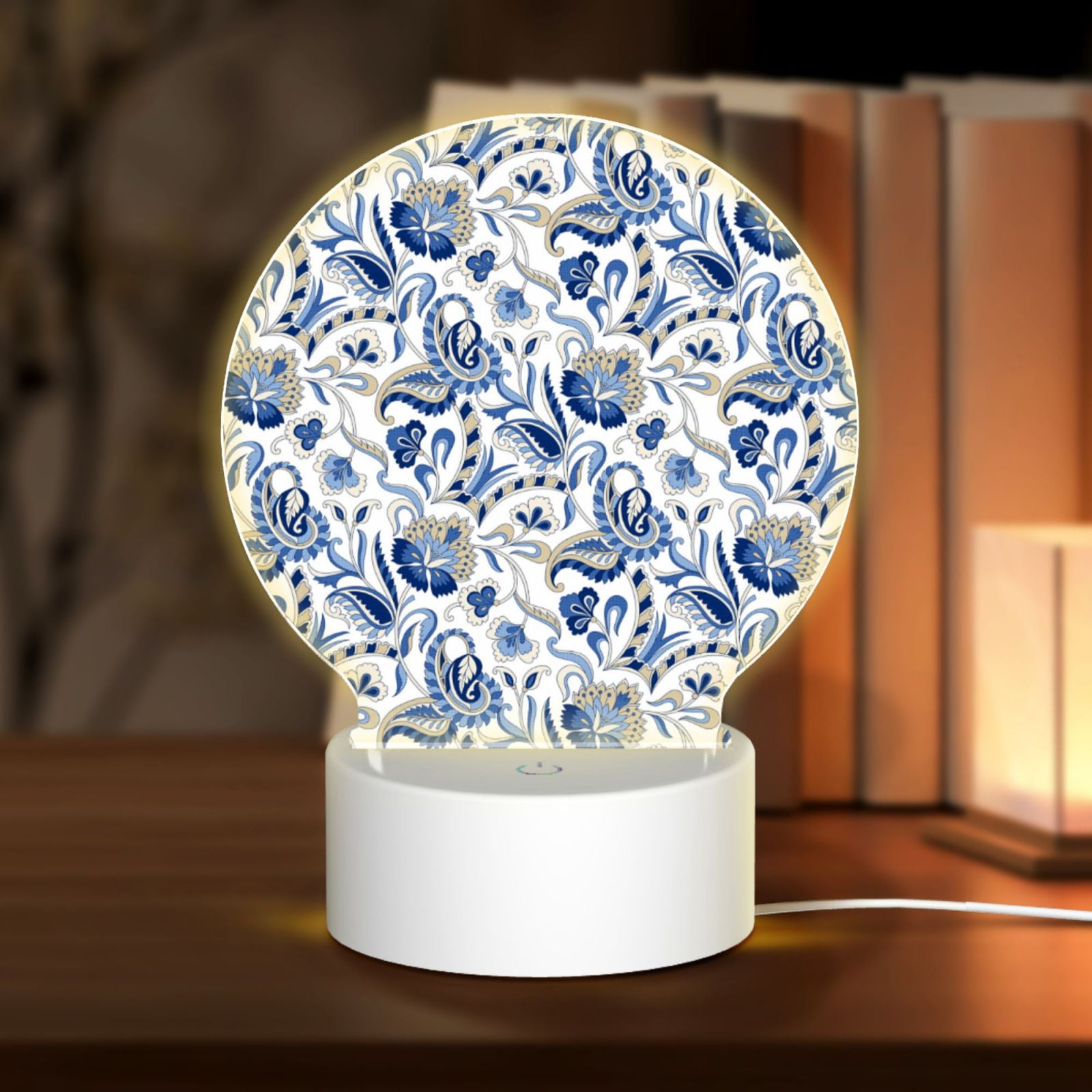 Salouo Blue Paisley for Round Acrylic Night Light - Acrylic Sheets with ...