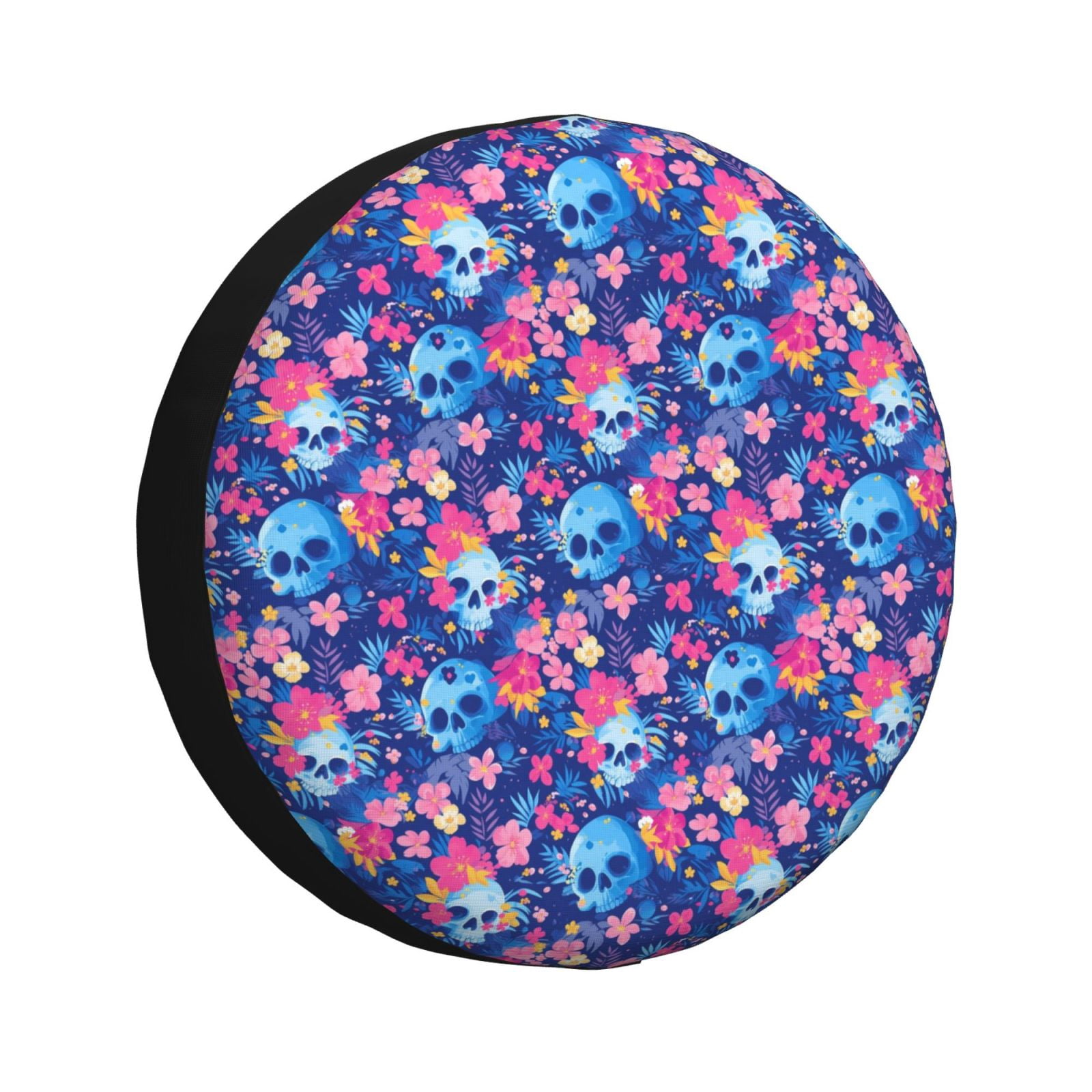 Salouo Blue Skull Flower Print Spare Tire Cover 14-17 inch Spare Tire ...