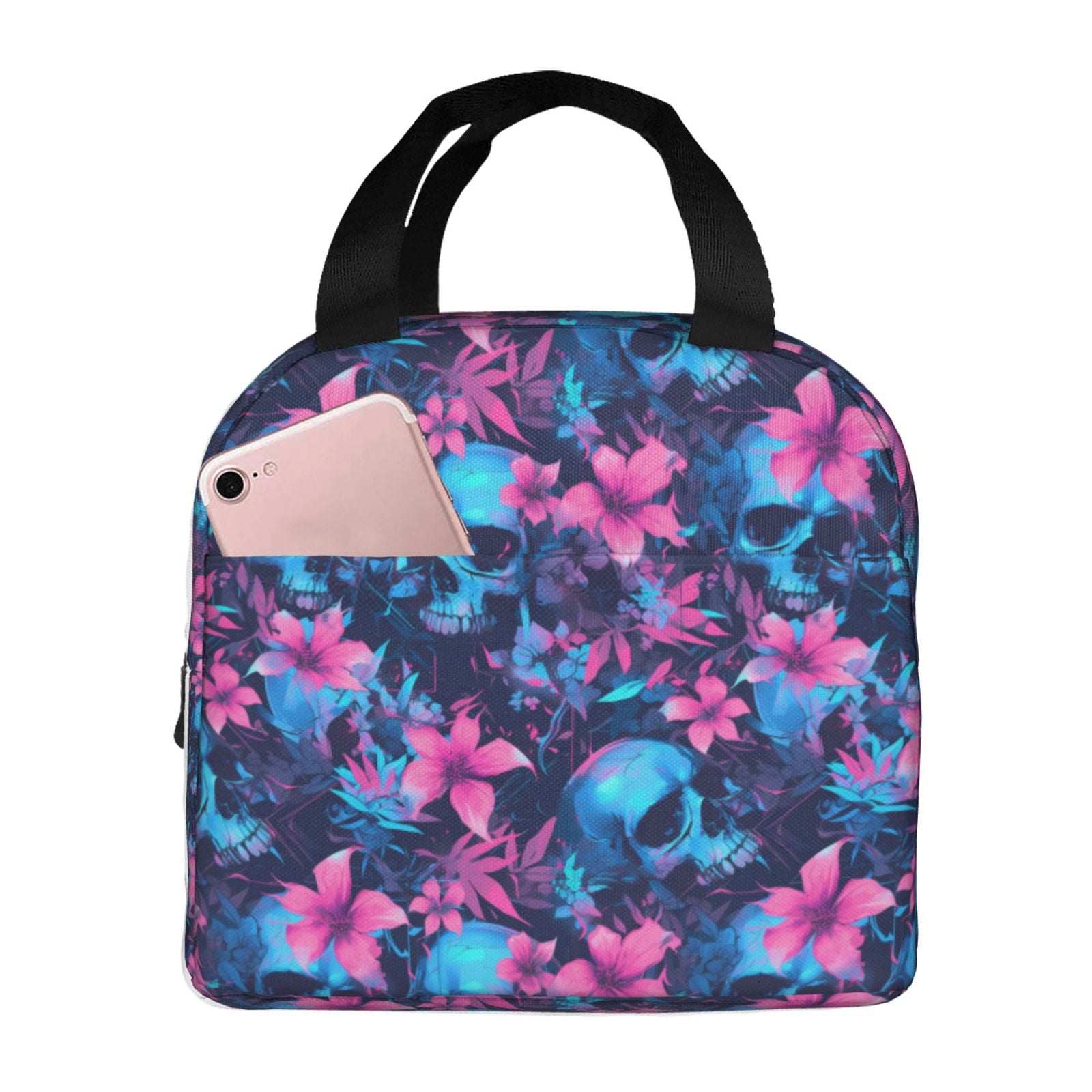 Salouo Blue Skull Flower for Unisex Lunch Bag Leakproof Lunch Tote ...