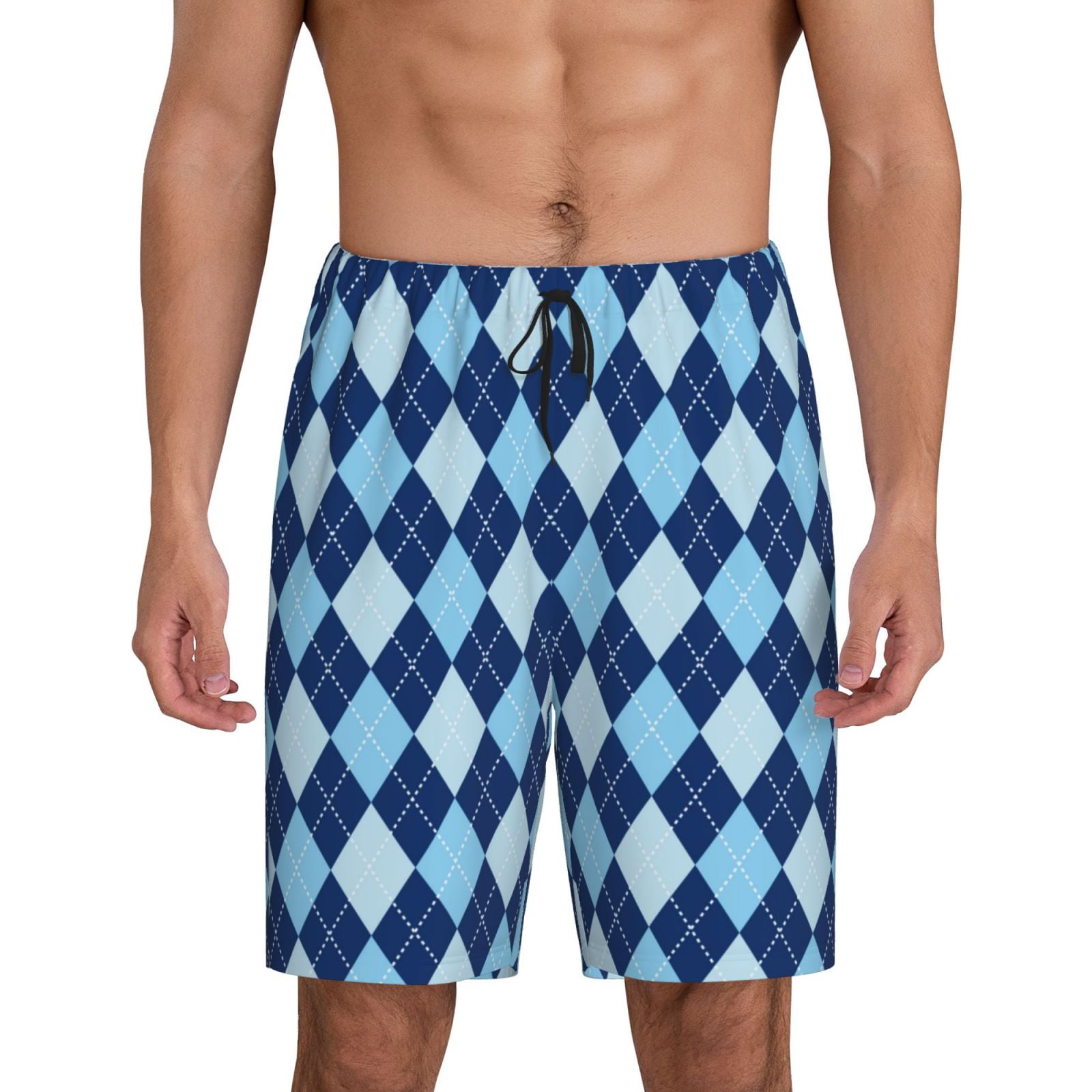 Salouo Blue Squares Pattern Men's Sleep Pajama Shorts,Pajama Bottoms ...