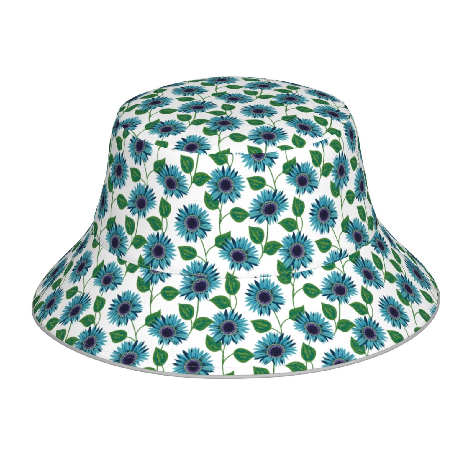 Salouo Blue Sunflowers Print Unisex Bucket Hat, Outdoor Summer Beach ...
