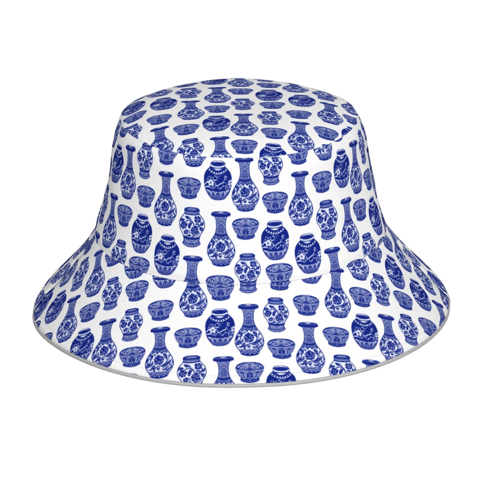 Salouo Blue Vases Print Unisex Bucket Hat, Outdoor Summer Beach Fishing ...