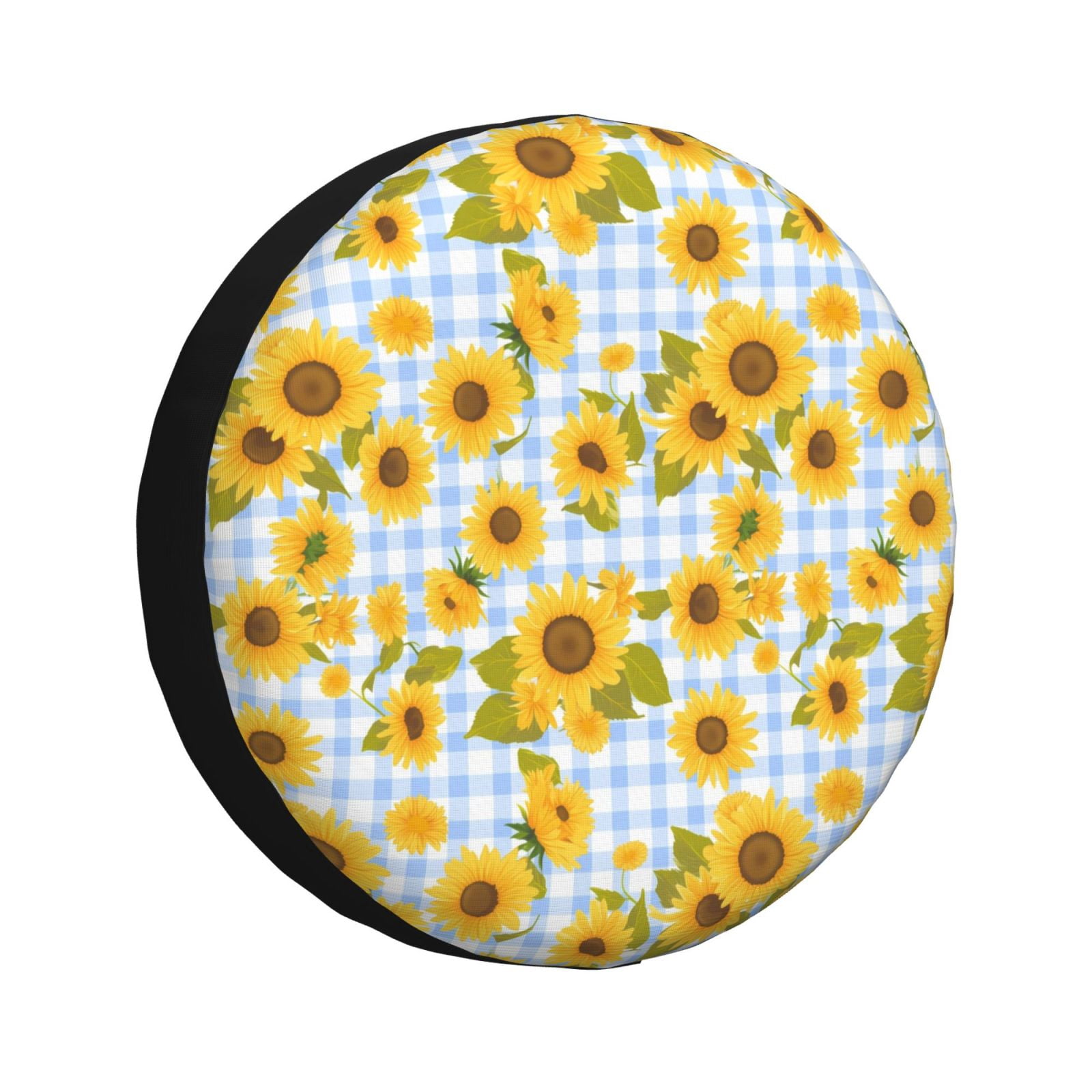Salouo Blue White Plaid Sunflower Print Spare Tire Cover 14-17 inch ...