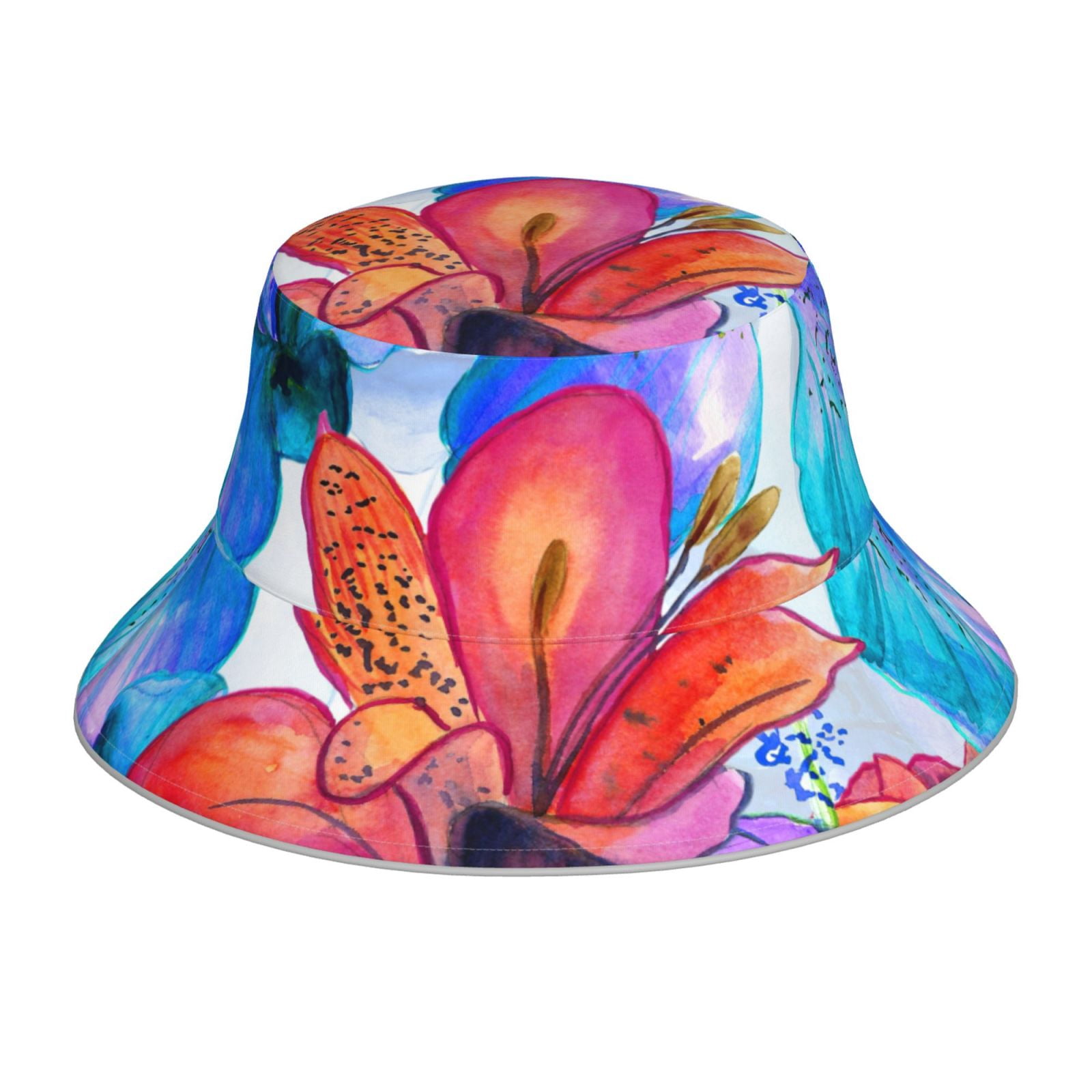Salouo Bright Flowers Print Unisex Bucket Hat, Outdoor Summer Beach ...