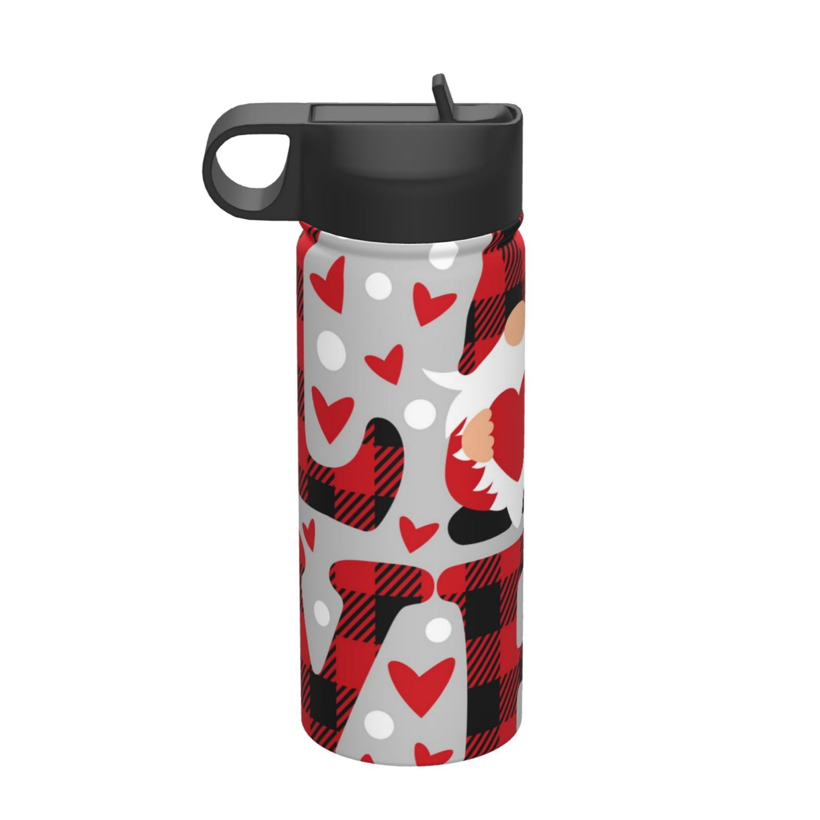 Salouo Buffalo Plaid Love And Gnome Pattern 18 oz Water Bottle With ...