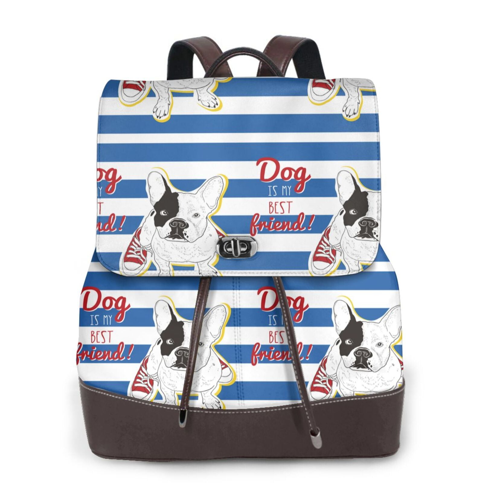 Salouo Bulldog Friend Pattern PU Leather Backpack,Purse for Women ...