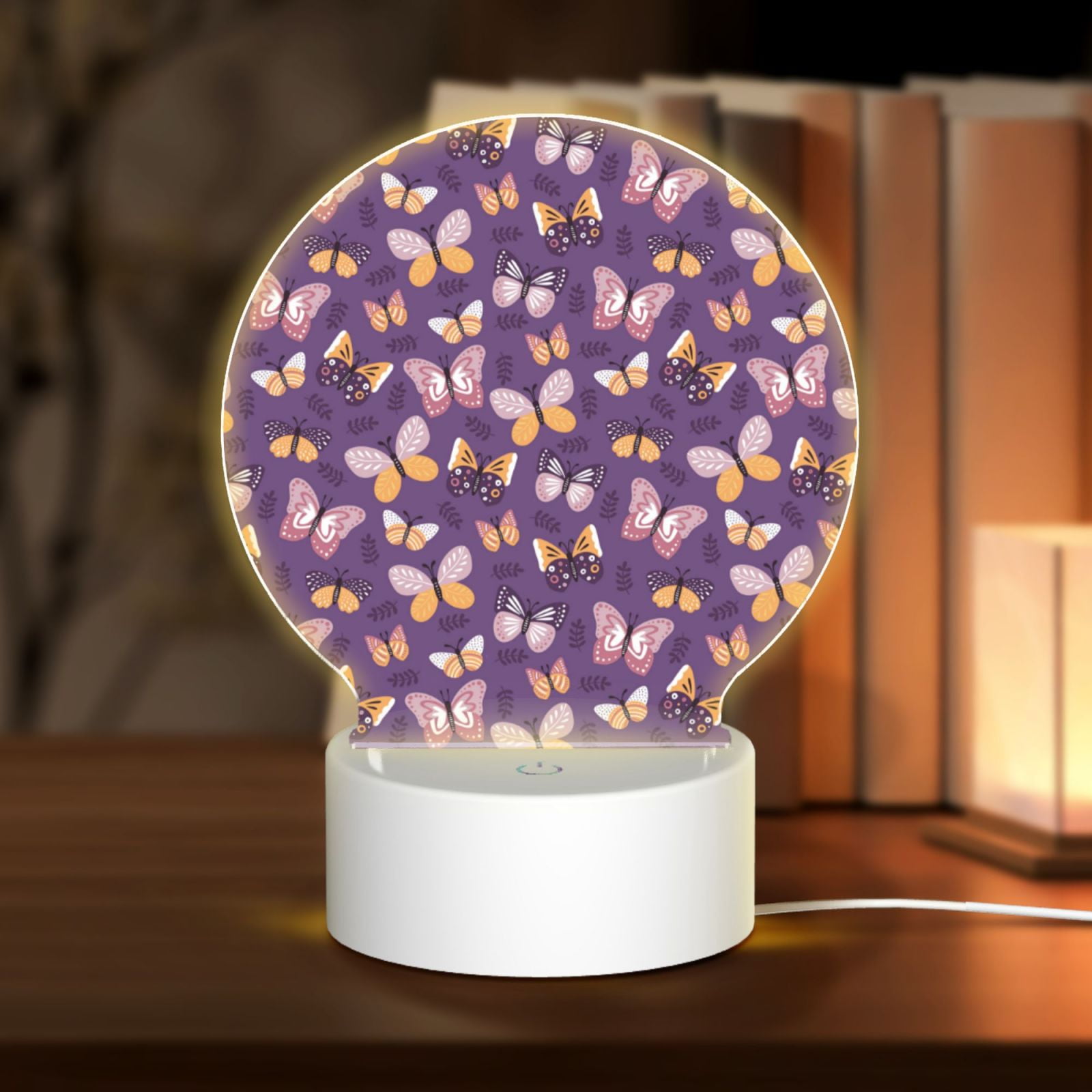 Salouo Butterflies And Floral for Round Acrylic Night Light - Acrylic ...