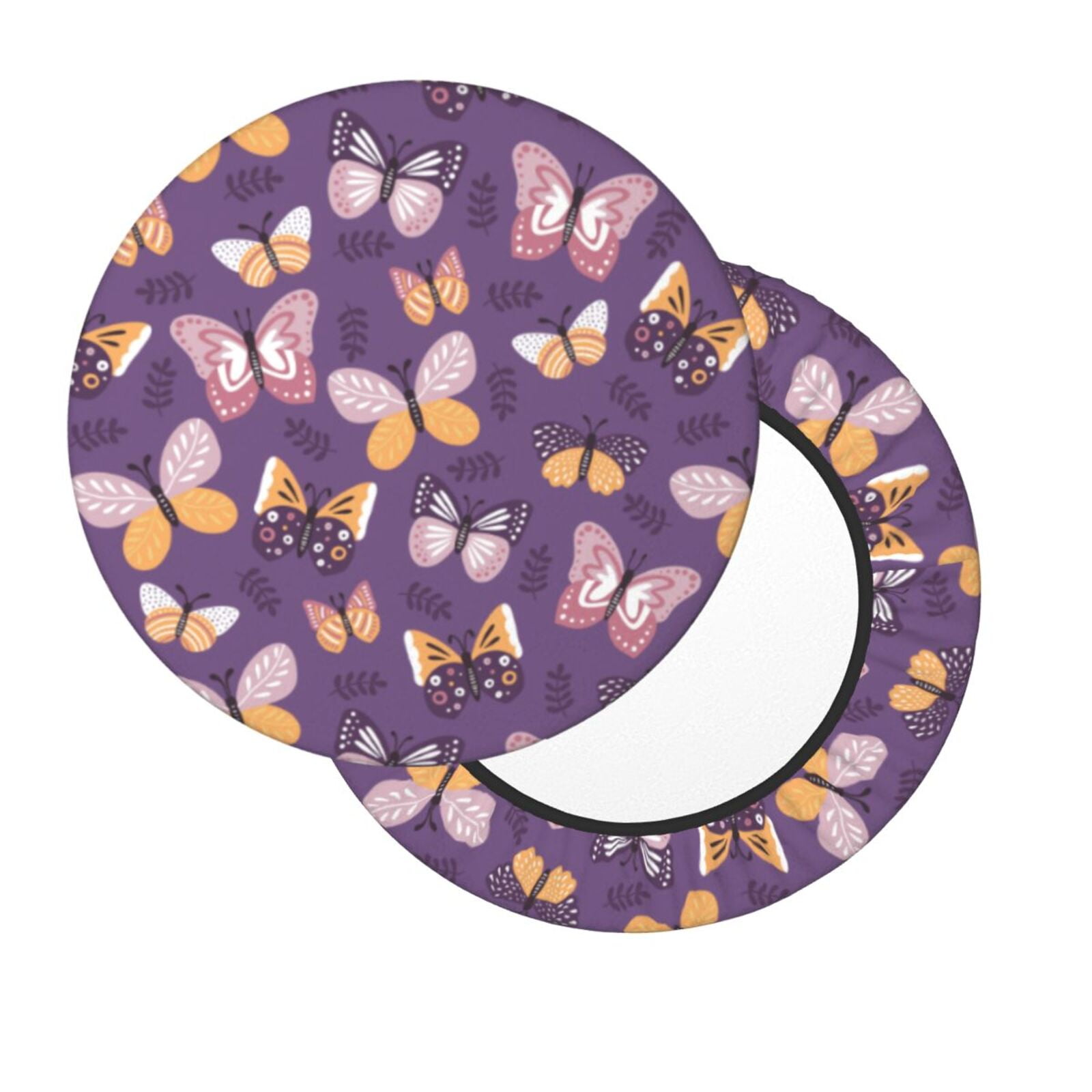 Salouo Butterflies And Floral Pattern Bar Stool Cushion Cover, Round ...