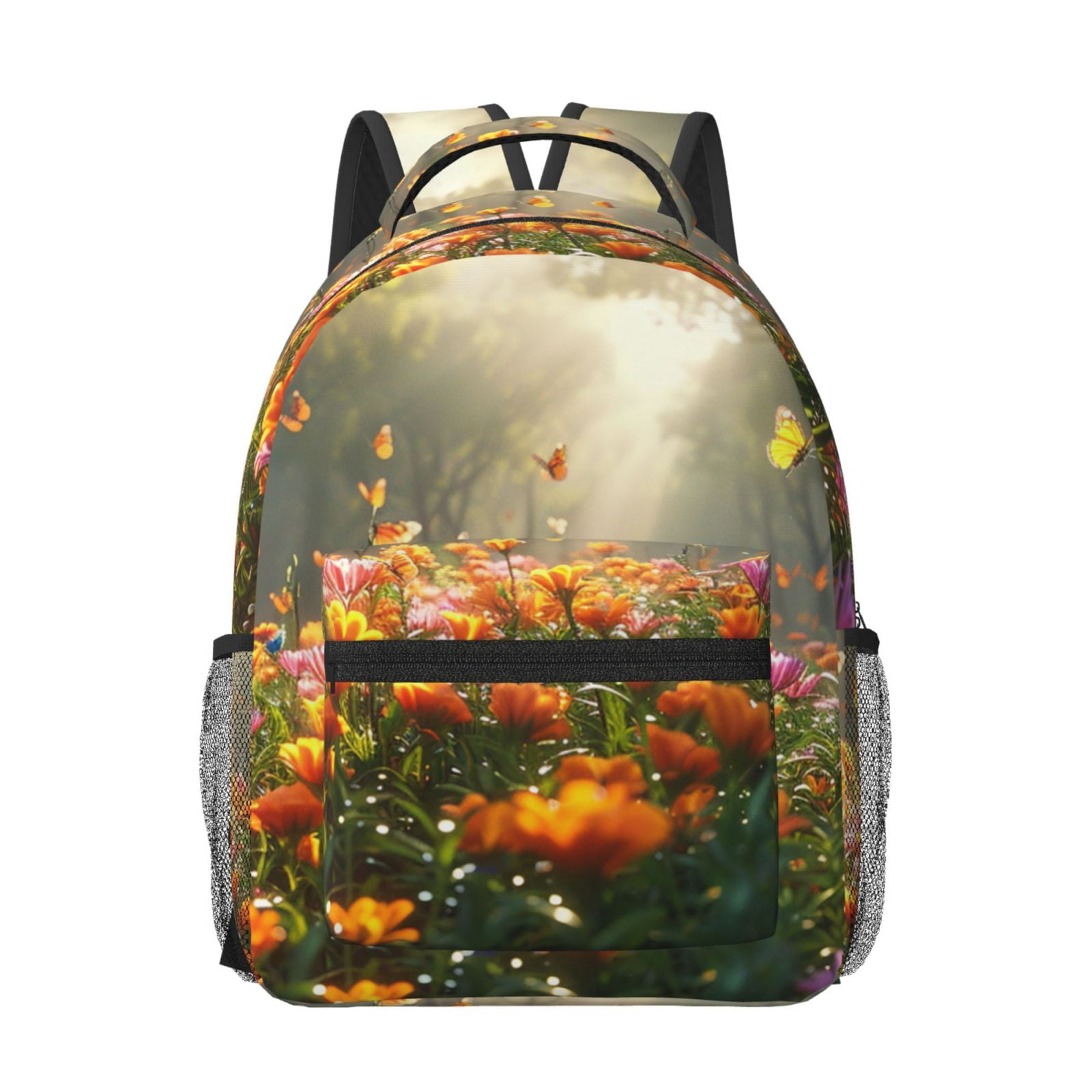 Salouo Butterflies In Flower Field Print Laptop Backpack 16.5'' Daypack ...