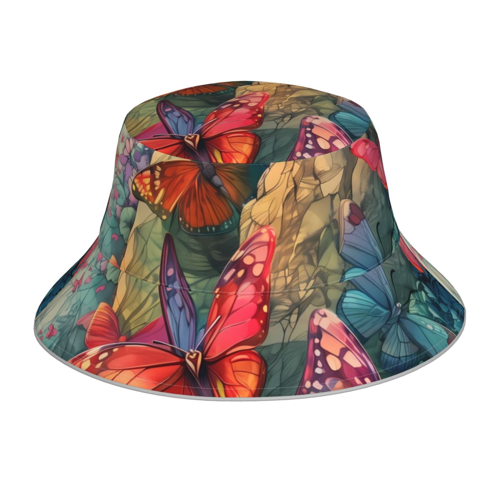 Salouo Butterflies On Rocky Cliff Print Unisex Bucket Hat, Outdoor ...