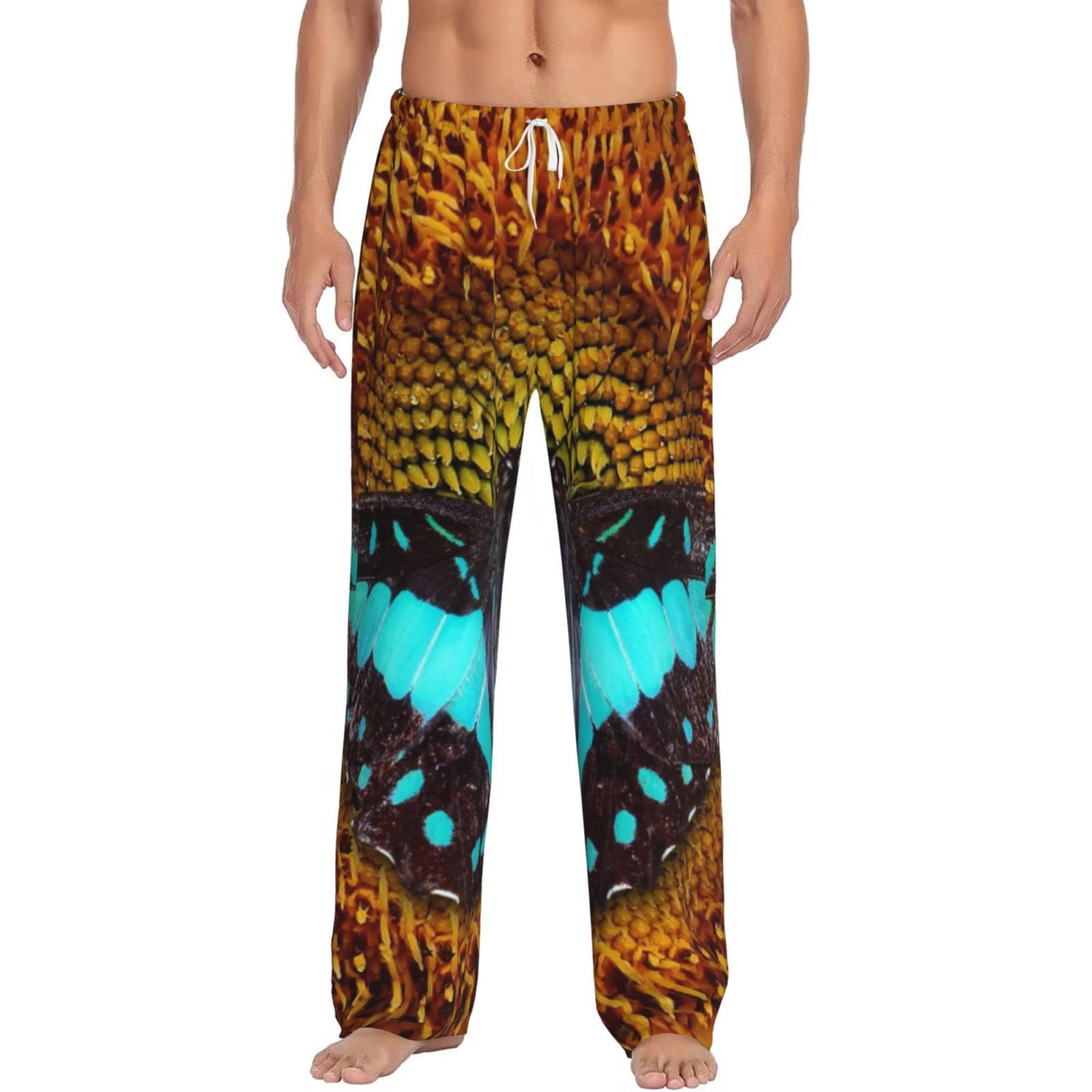 Salouo Butterfly Alighted On Sunflowers Print Pajama Pants for Men ...
