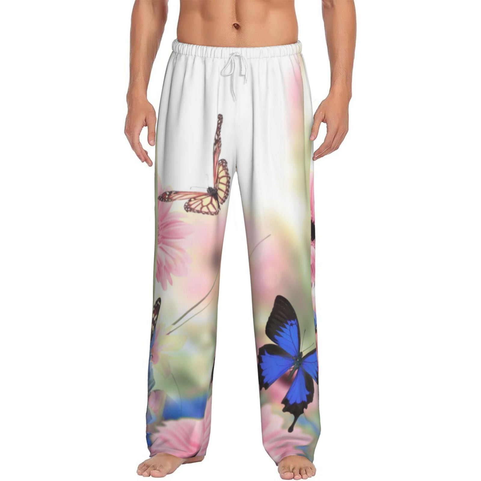 Salouo Butterfly And Flowers Print Pajama Pants for Men, Lounge Pants ...