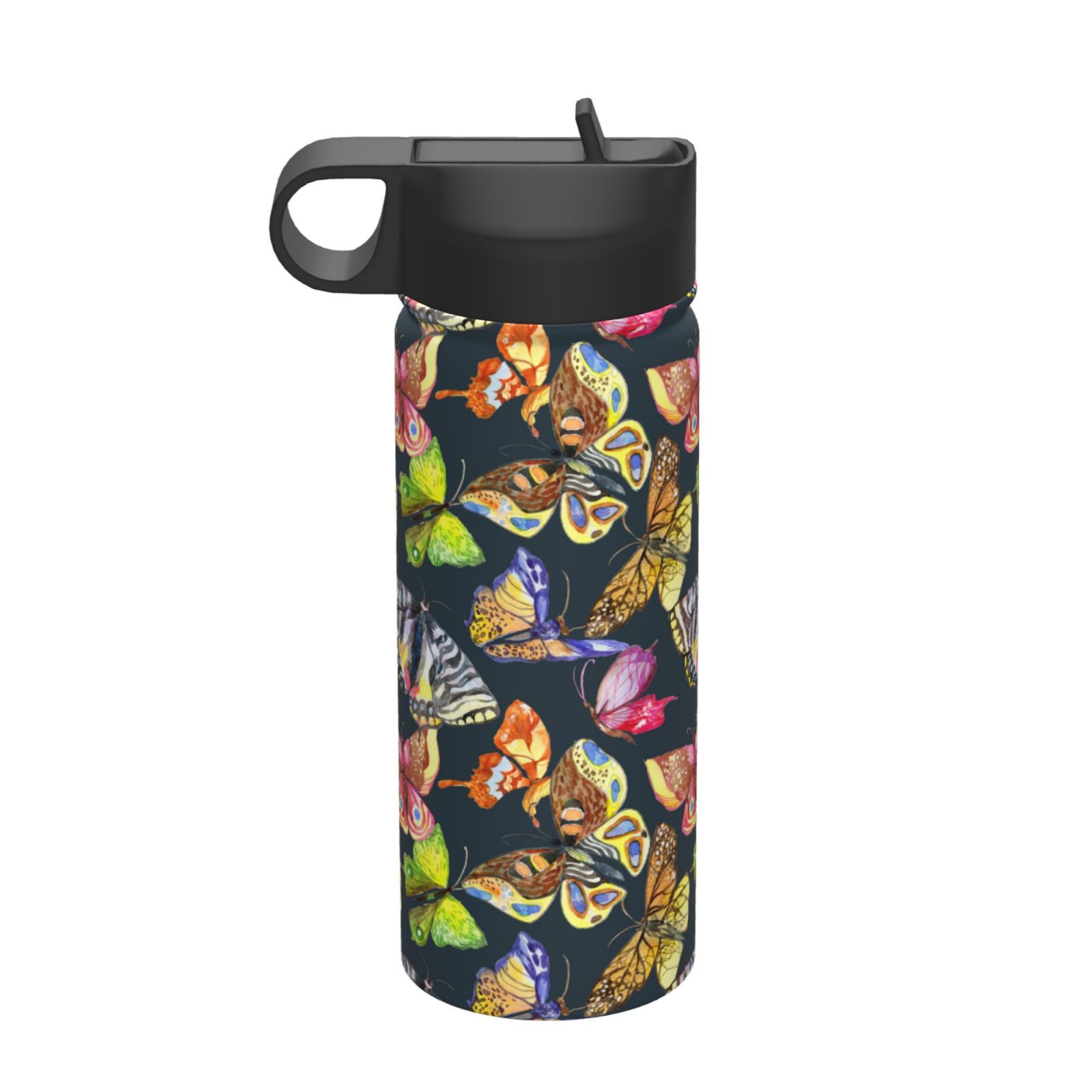 Salouo Butterfly Wild Insect Pattern 18 oz Water Bottle With Straw ...