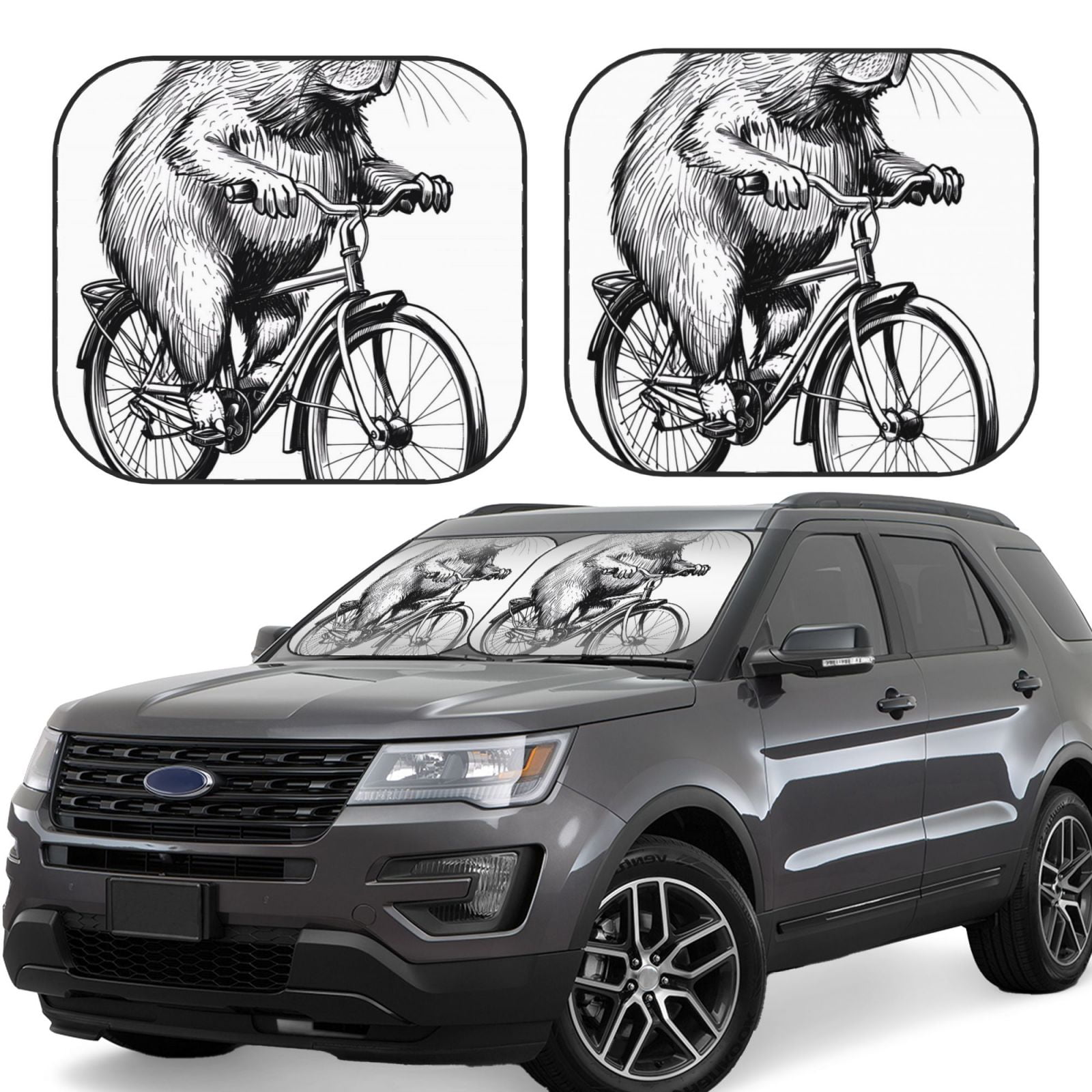 Salouo Capybara Riding Bicycle Pattern Car Windshield Sun Shade ...
