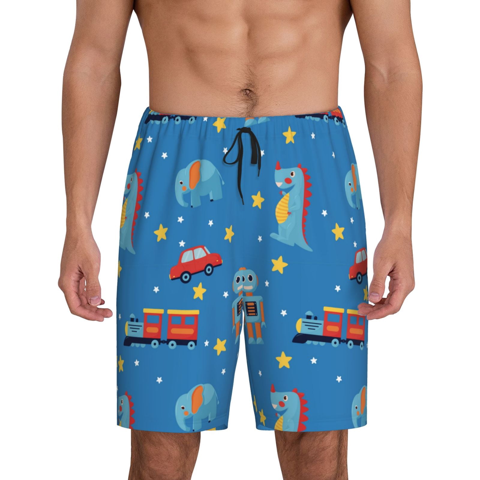 Salouo Cartoon Animals 1 Pattern Men's Sleep Pajama Shorts,Pajama ...
