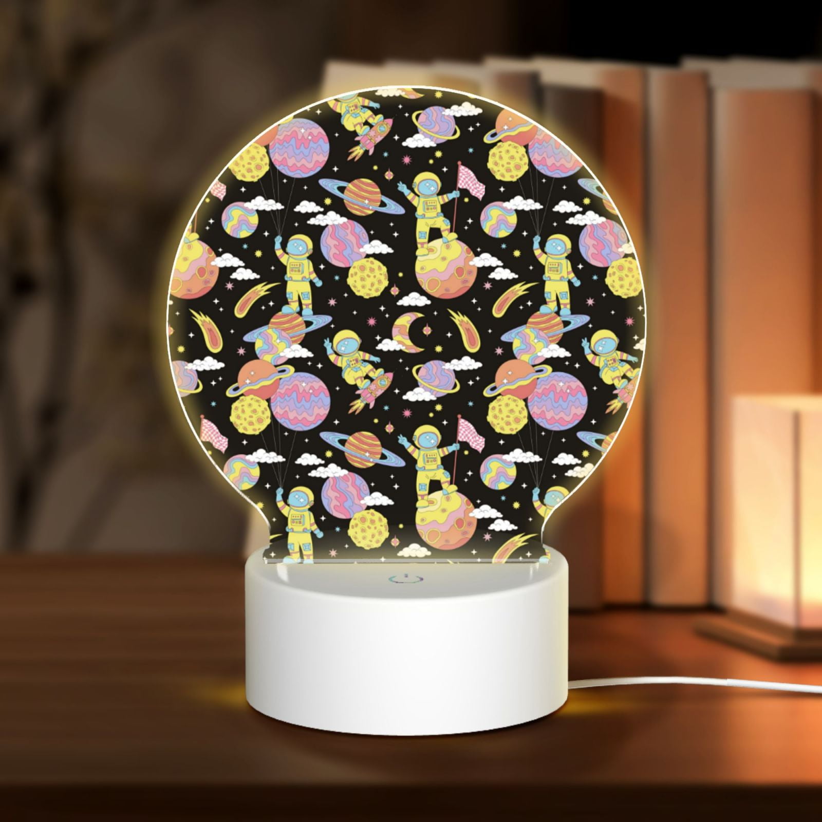 Salouo Cartoon Astronaut In Spacesuit for Round Acrylic Night Light ...