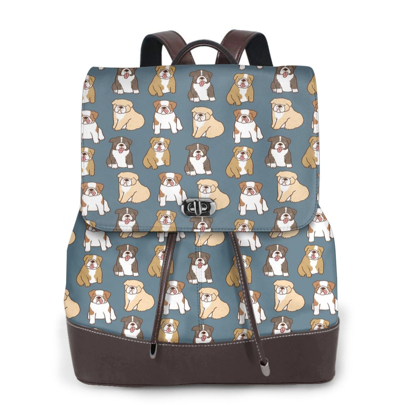Salouo Cartoon Bulldog 1 Pattern PU Leather Backpack,Purse for Women ...