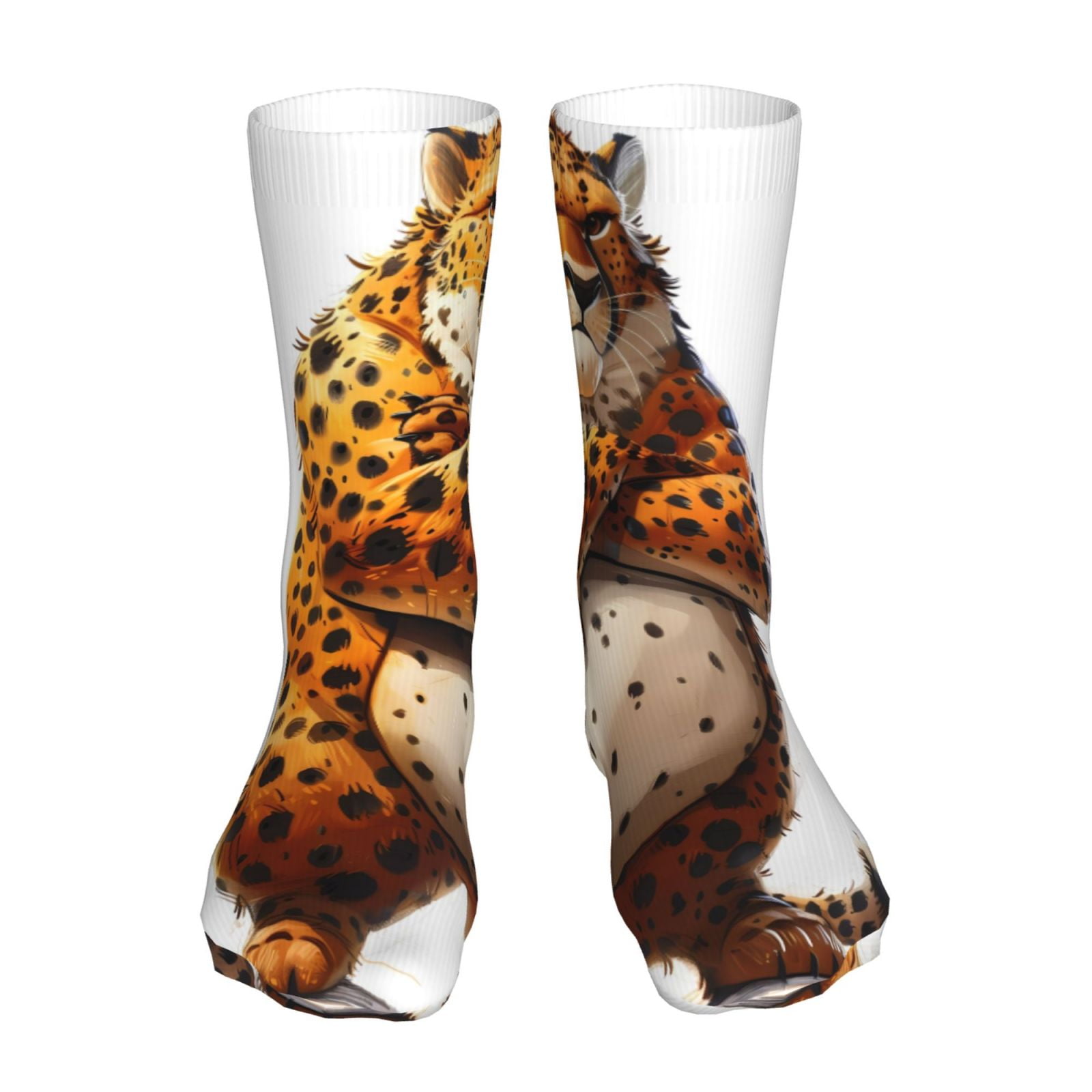 Salouo Cartoon Cheetah With Attitude Pattern Fun Novelty Crew Socks ...