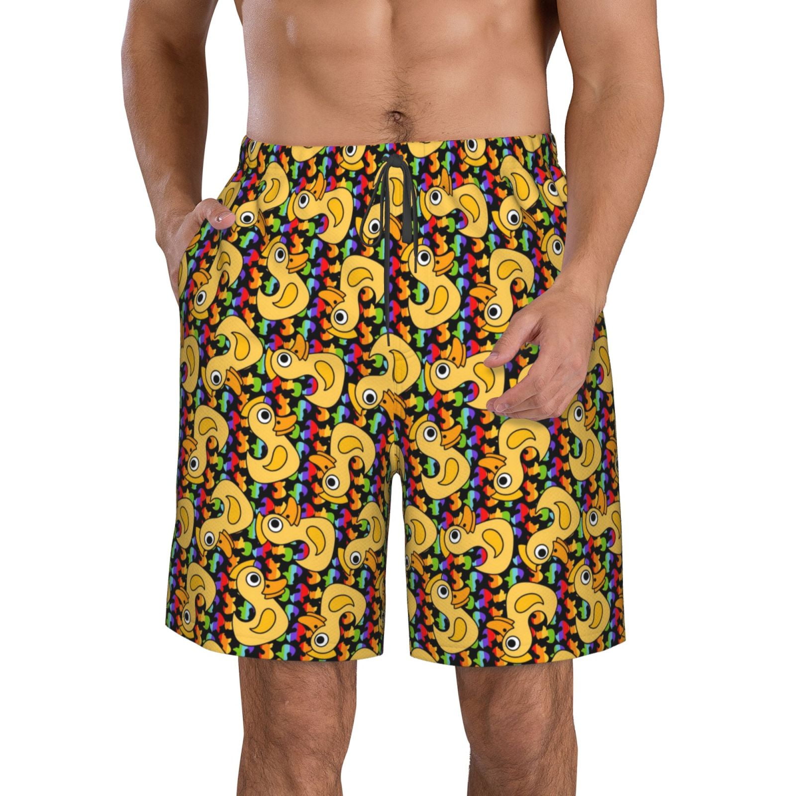 Salouo Cartoon Ducks Pattern Swim Trunks for Men,Men's Hawaiian Bathing ...