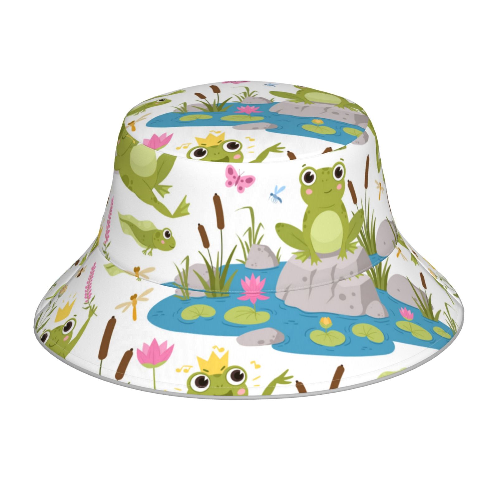 Salouo Cartoon Frogs Print Unisex Bucket Hat, Outdoor Summer Beach ...